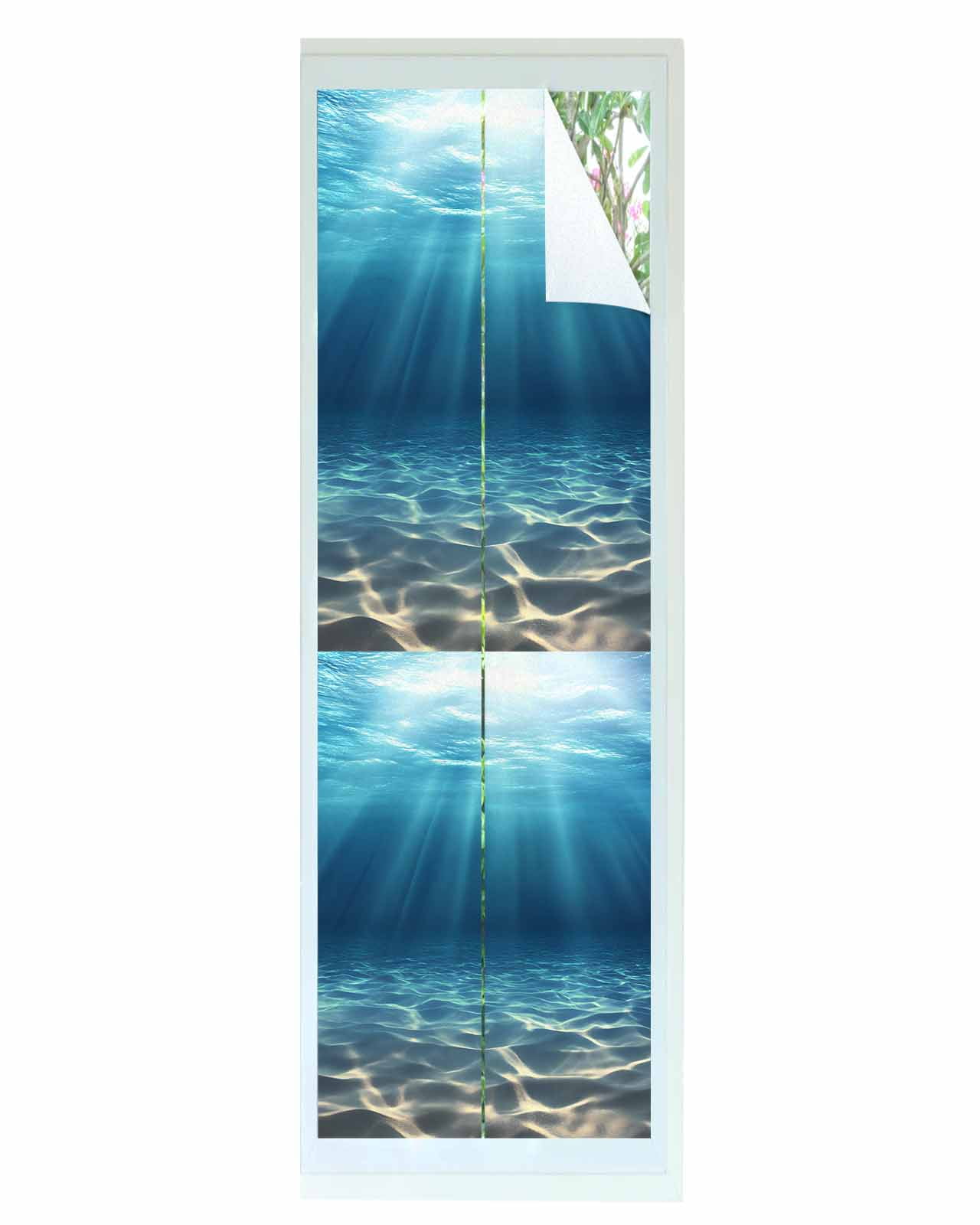 Window Privacy Film Ocean Blue Stained Glass Window Film Decorative Sun ...