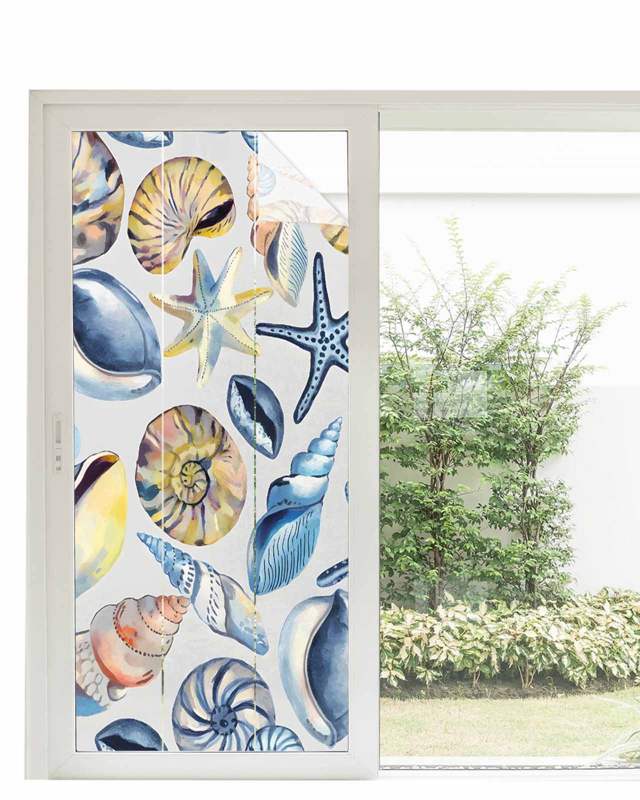 Window Privacy Film Ocean Coastal Stained Glass Window Film Decorative ...
