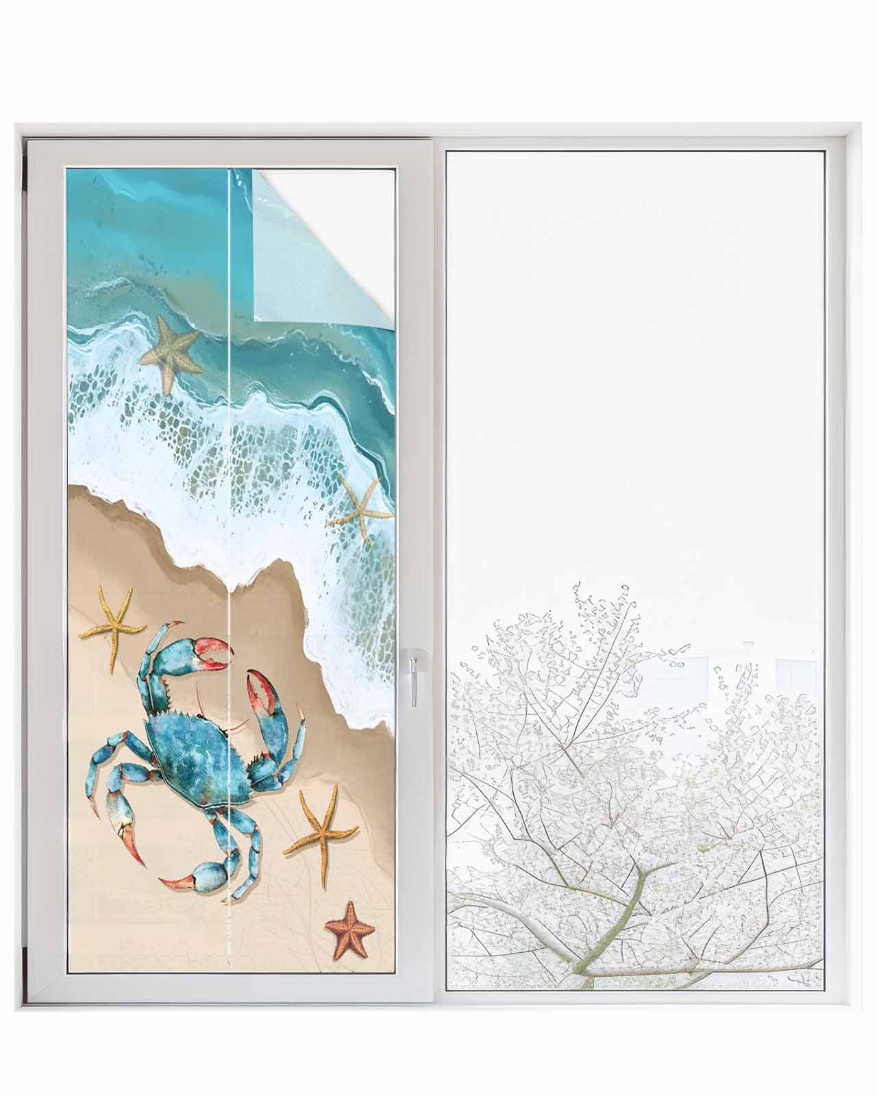 Window Privacy Film Ocean Crab Stained Glass Window Film Decorative Sun ...