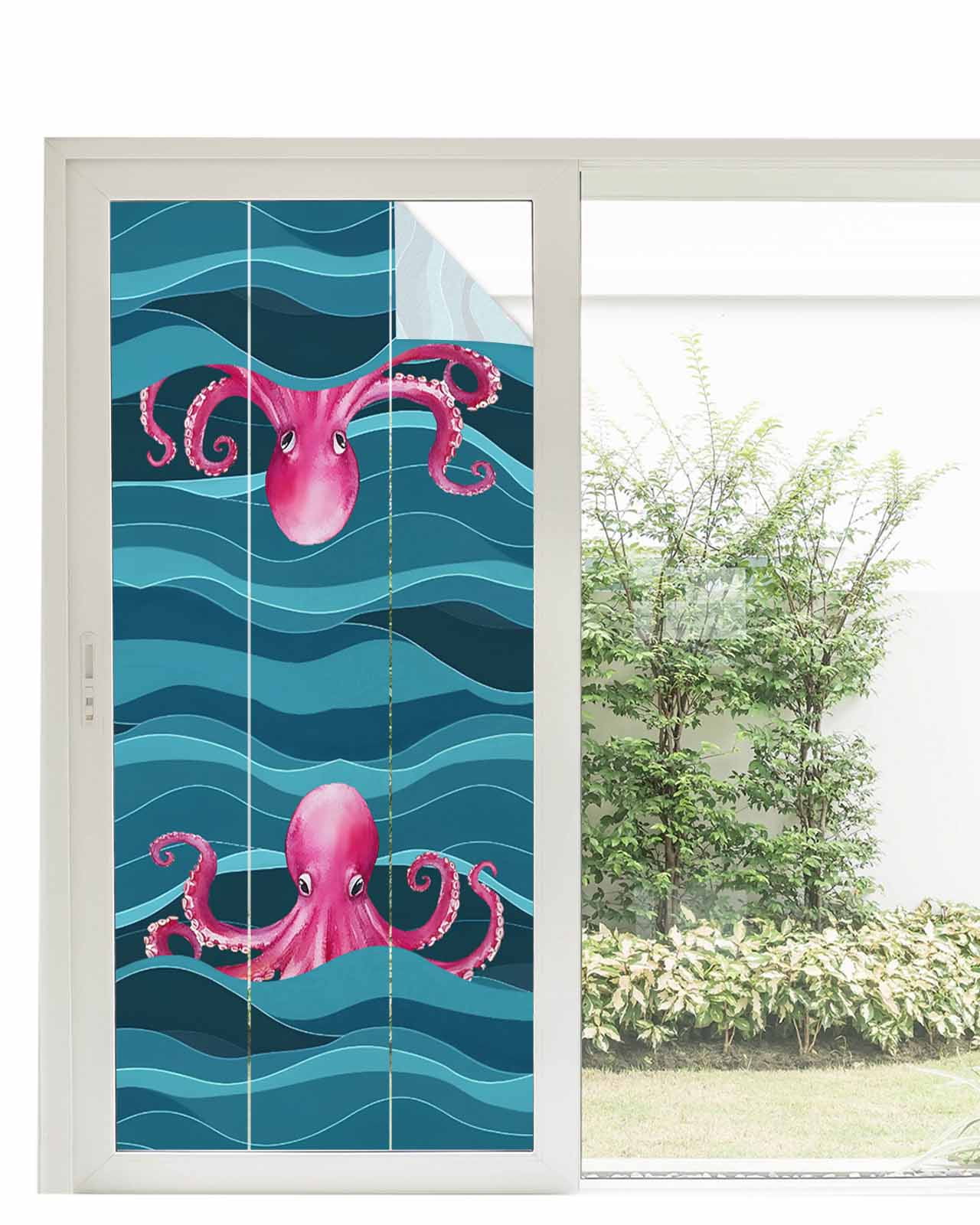 Window Privacy Film Ocean Octopus Stained Glass Window Film Decorative ...