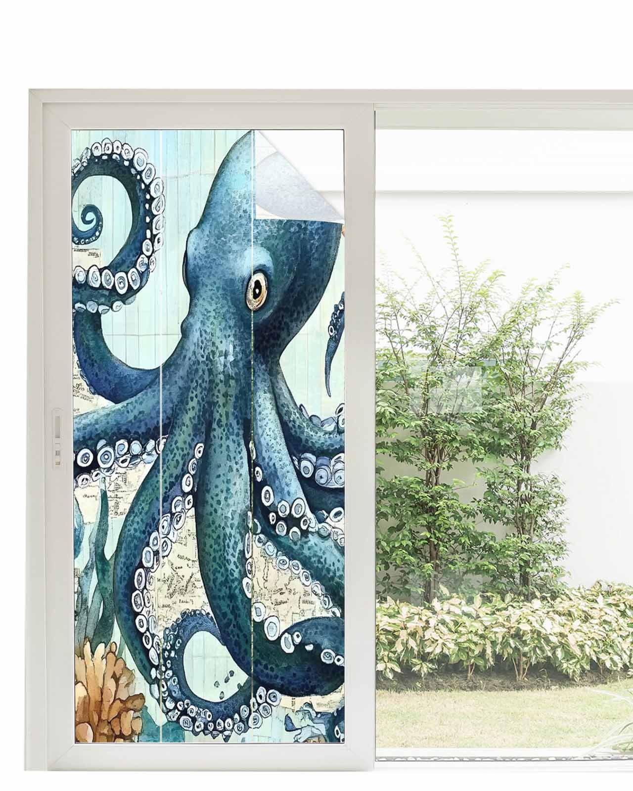 Window Privacy Film Ocean Octopus Stained Glass Window Film Decorative ...