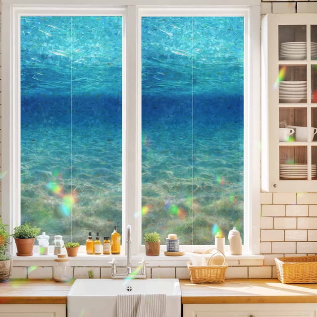 Window Privacy Film, Ocean Sea Stained Glass Rainbow Film Underwater ...