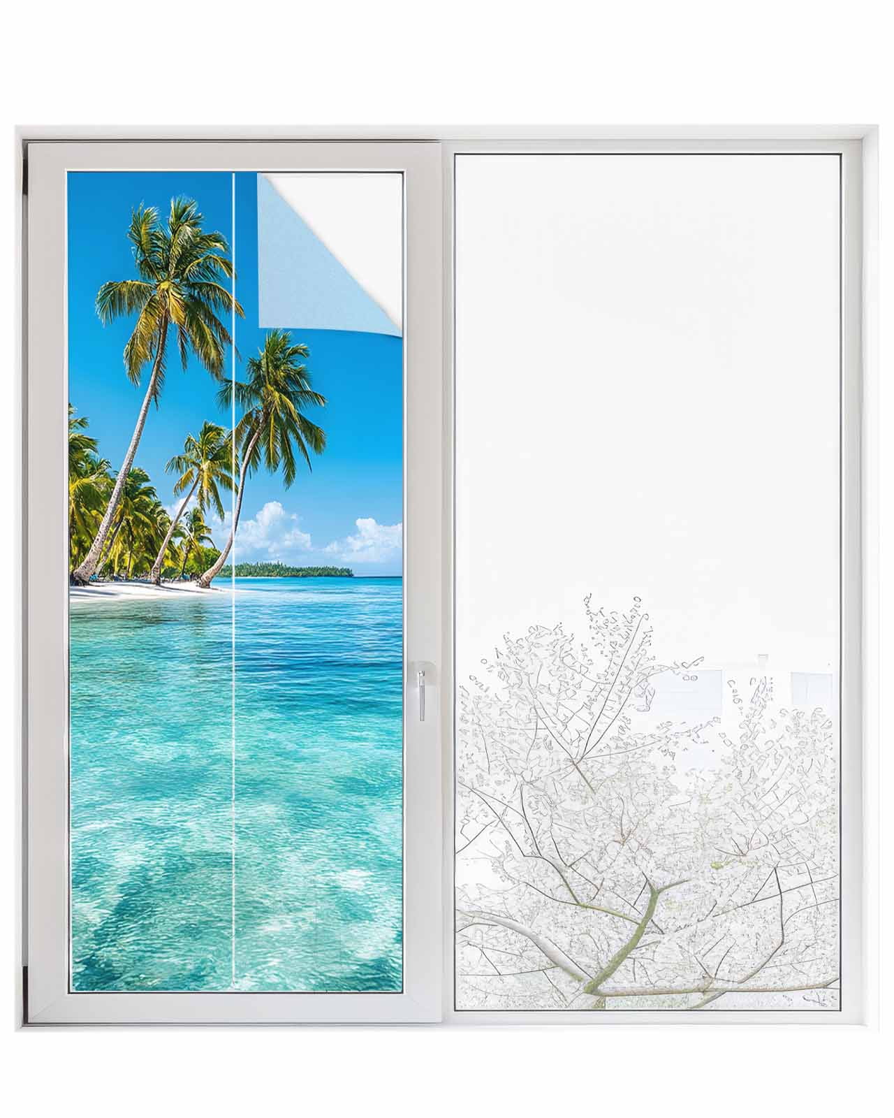Window Privacy Film Ocean Sea Stained Glass Window Film Decorative Sun ...