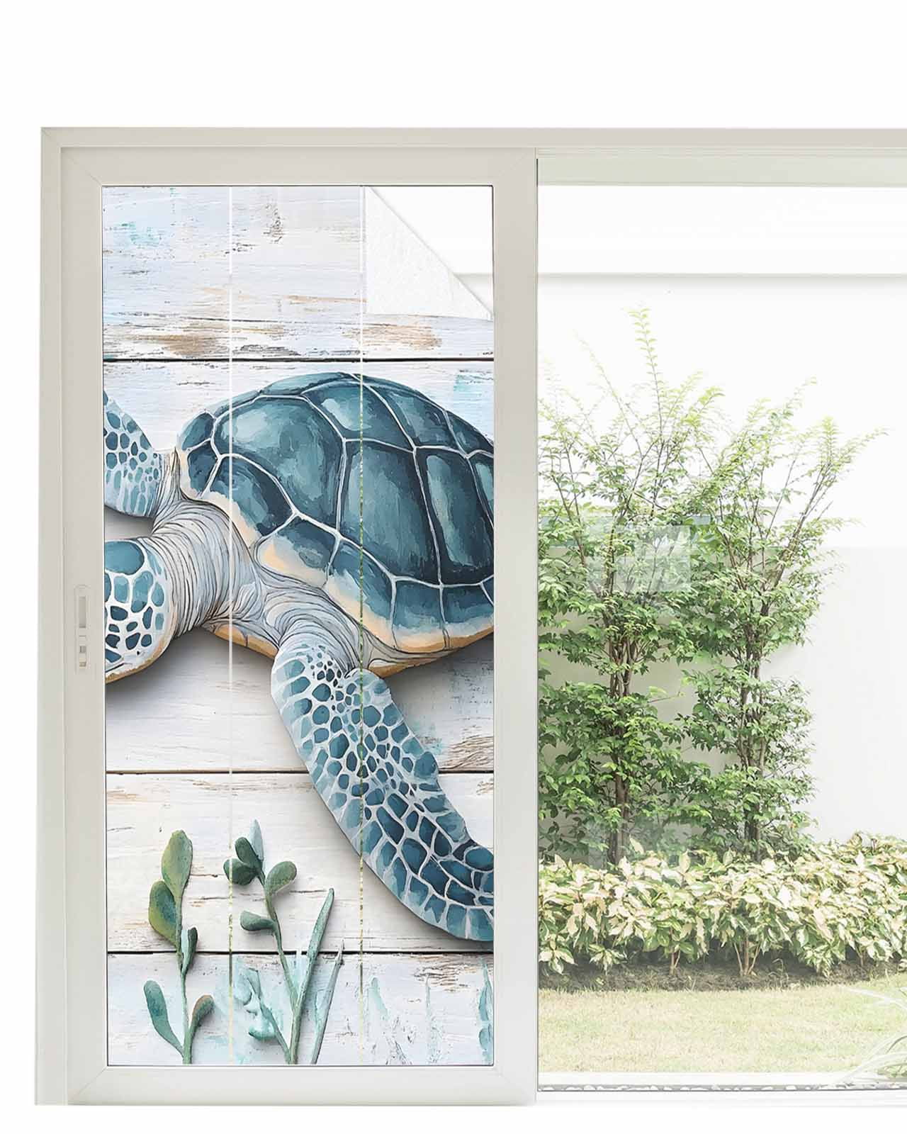 Window Privacy Film Ocean Sea Turtle Blue Stained Glass Window Film ...