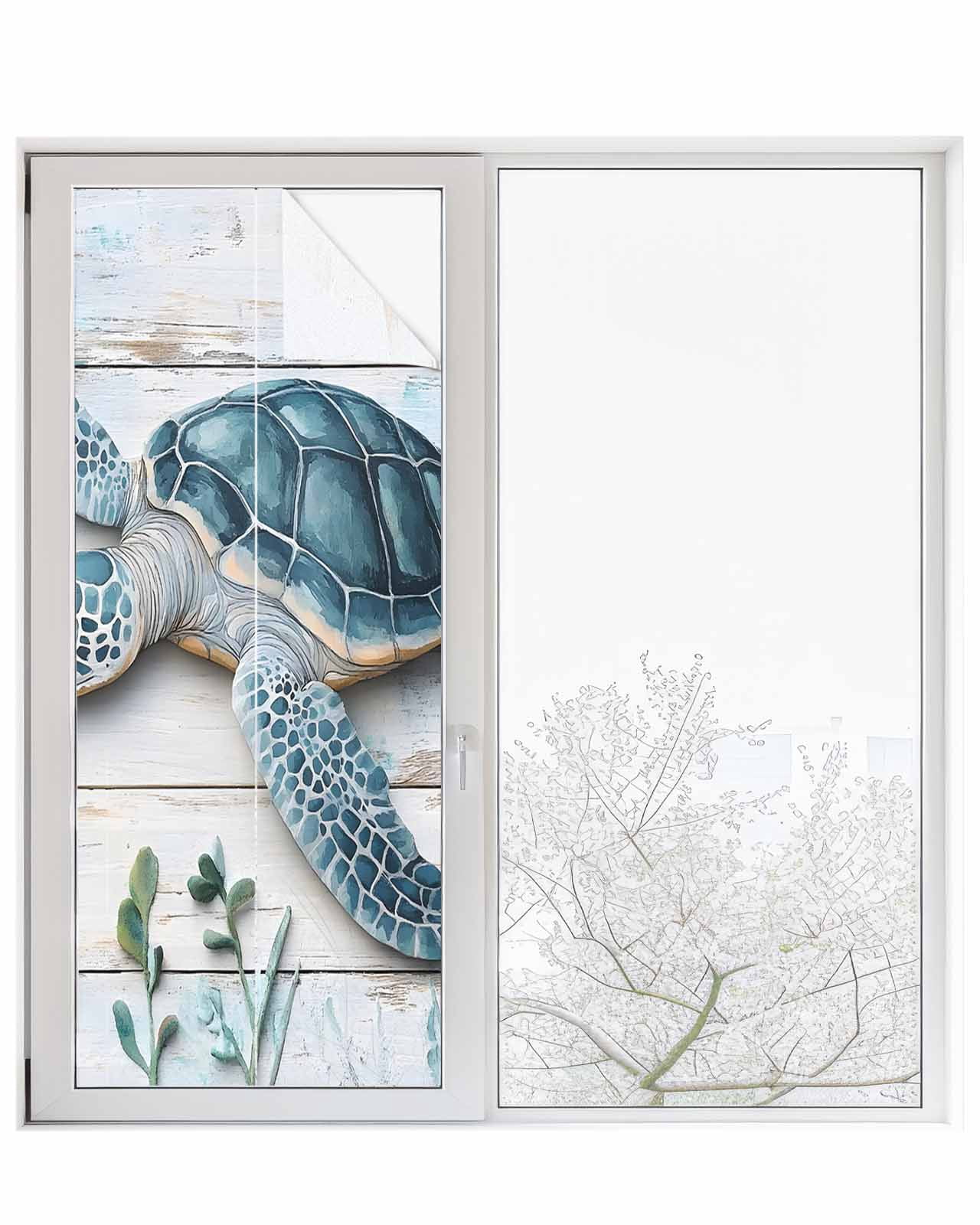 Window Privacy Film Ocean Sea Turtle Blue Stained Glass Window Film ...