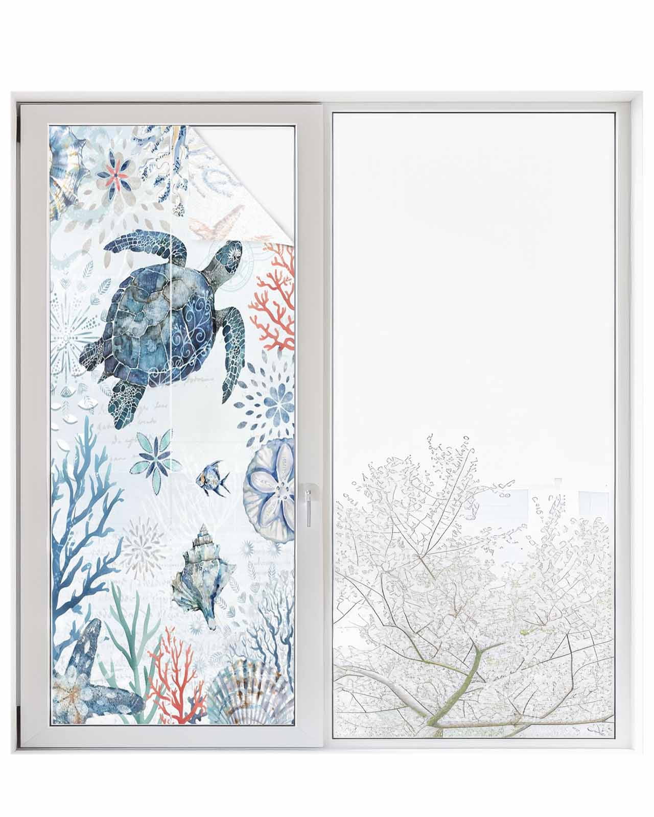 Window Privacy Film Ocean Sea Turtle Stained Glass Window Film ...
