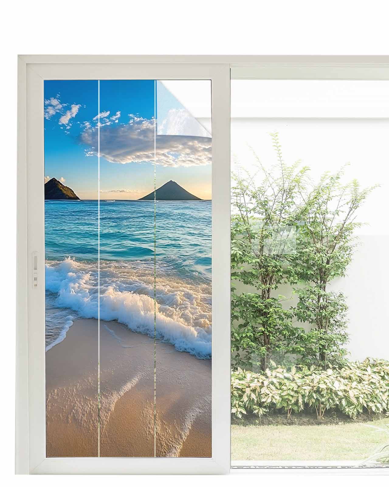 Window Privacy Film Ocean Stained Glass Window Film Decorative Sun ...