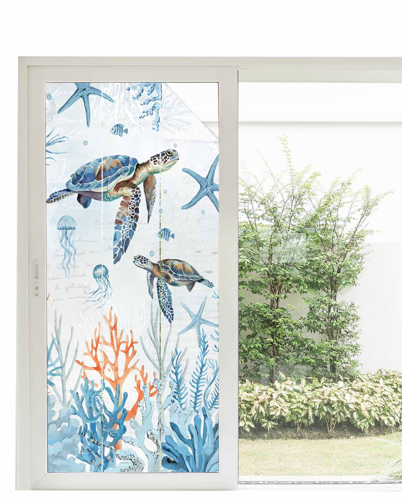 Window Privacy Film Ocean Turtle Stained Glass Window Film Decorative ...