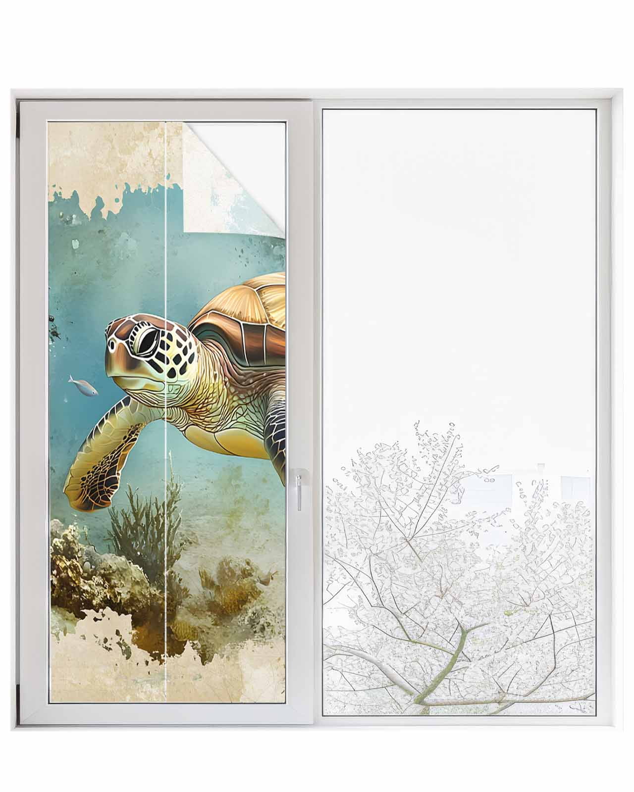 Window Privacy Film Ocean Turtle Stained Glass Window Film Decorative ...