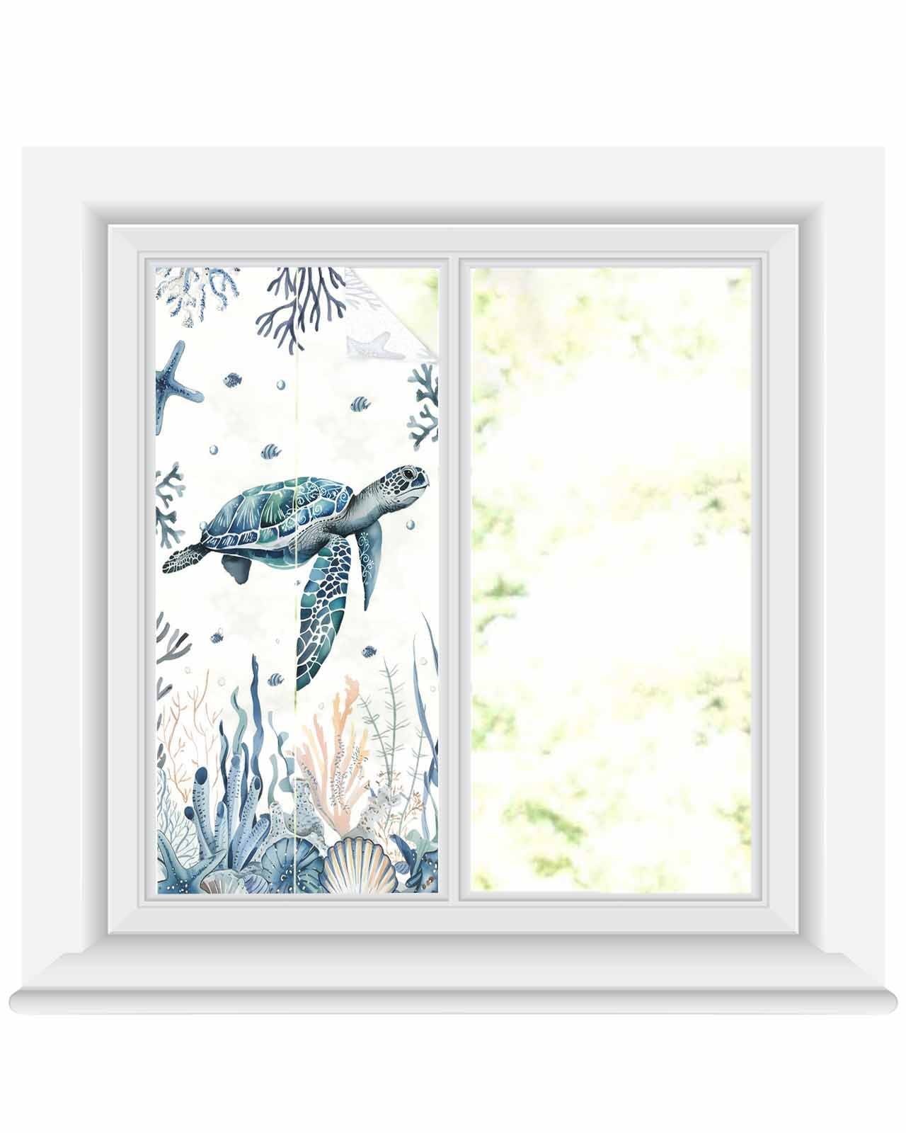 Window Privacy Film Ocean Turtle Stained Glass Window Film Decorative ...