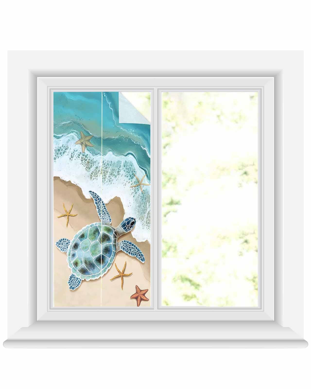 Window Privacy Film Ocean Turtle Stained Glass Window Film Decorative ...