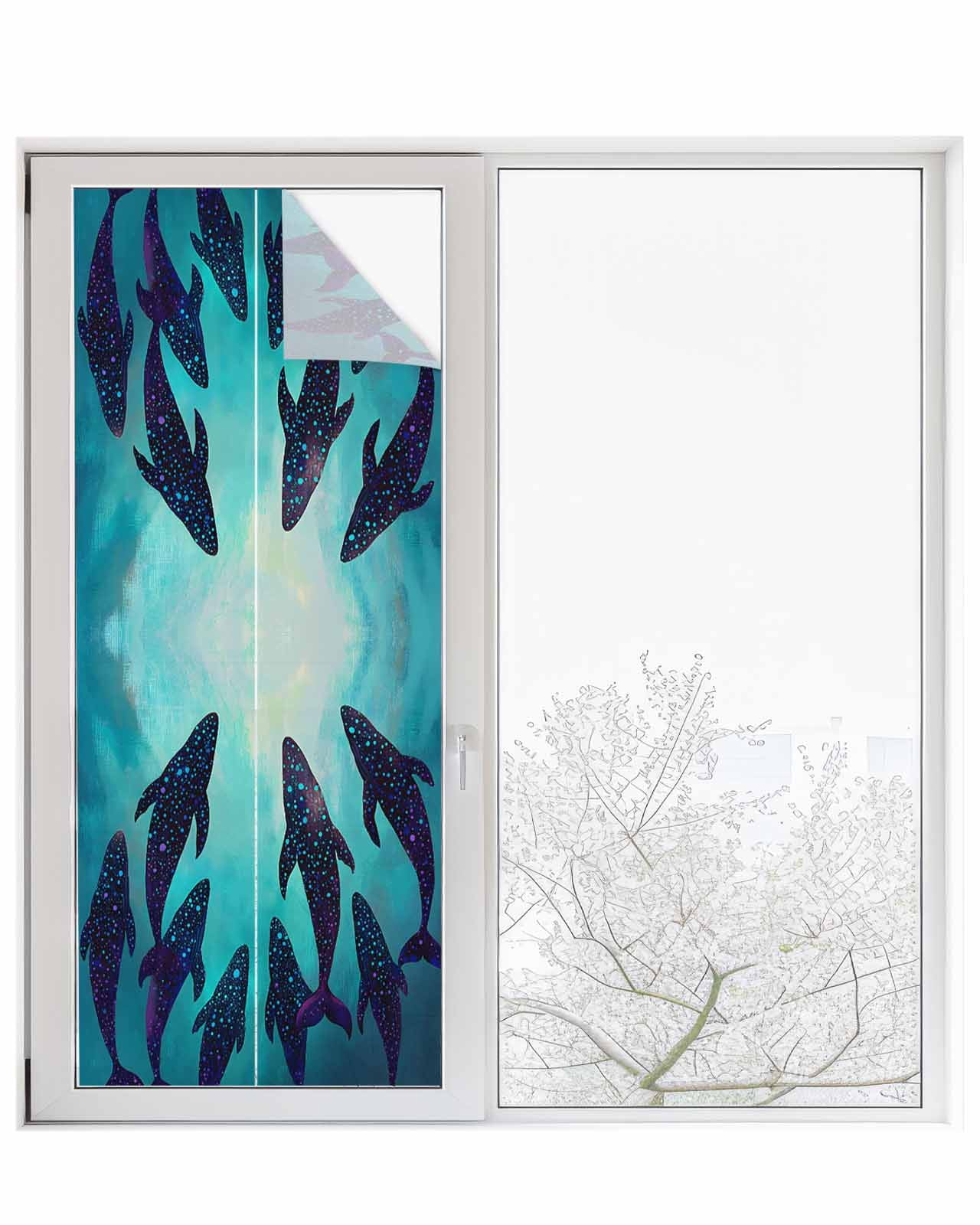 Window Privacy Film Ocean Whale Stained Glass Window Film Decorative ...