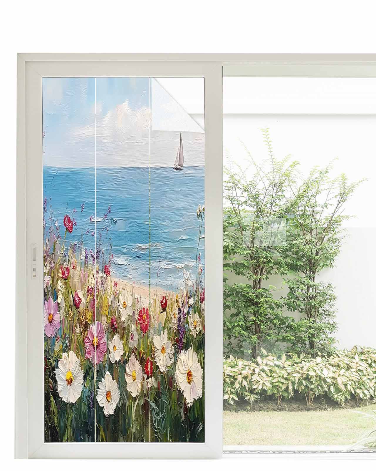 Window Privacy Film Oil Painted Wildflowers Stained Glass Window Film ...