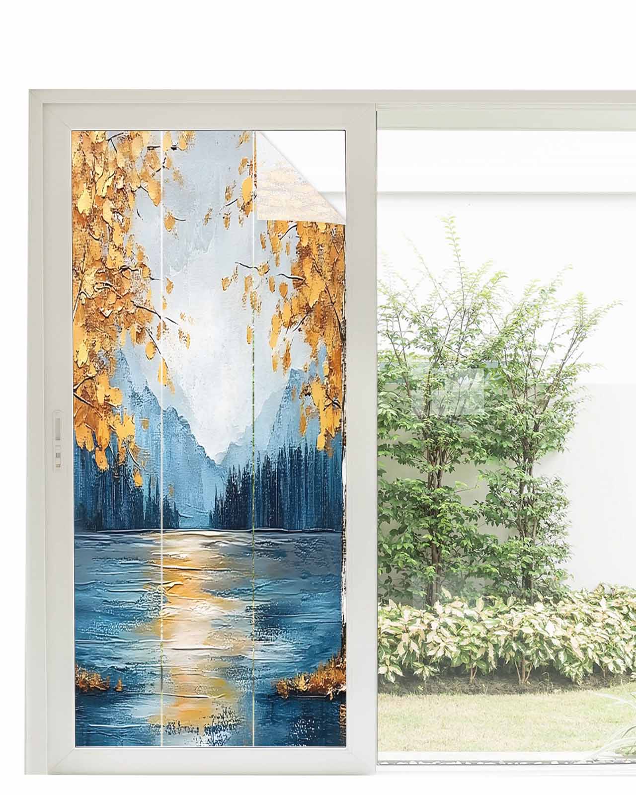 Window Privacy Film Oil Painting Blue Yellow Stained Glass Window Film ...