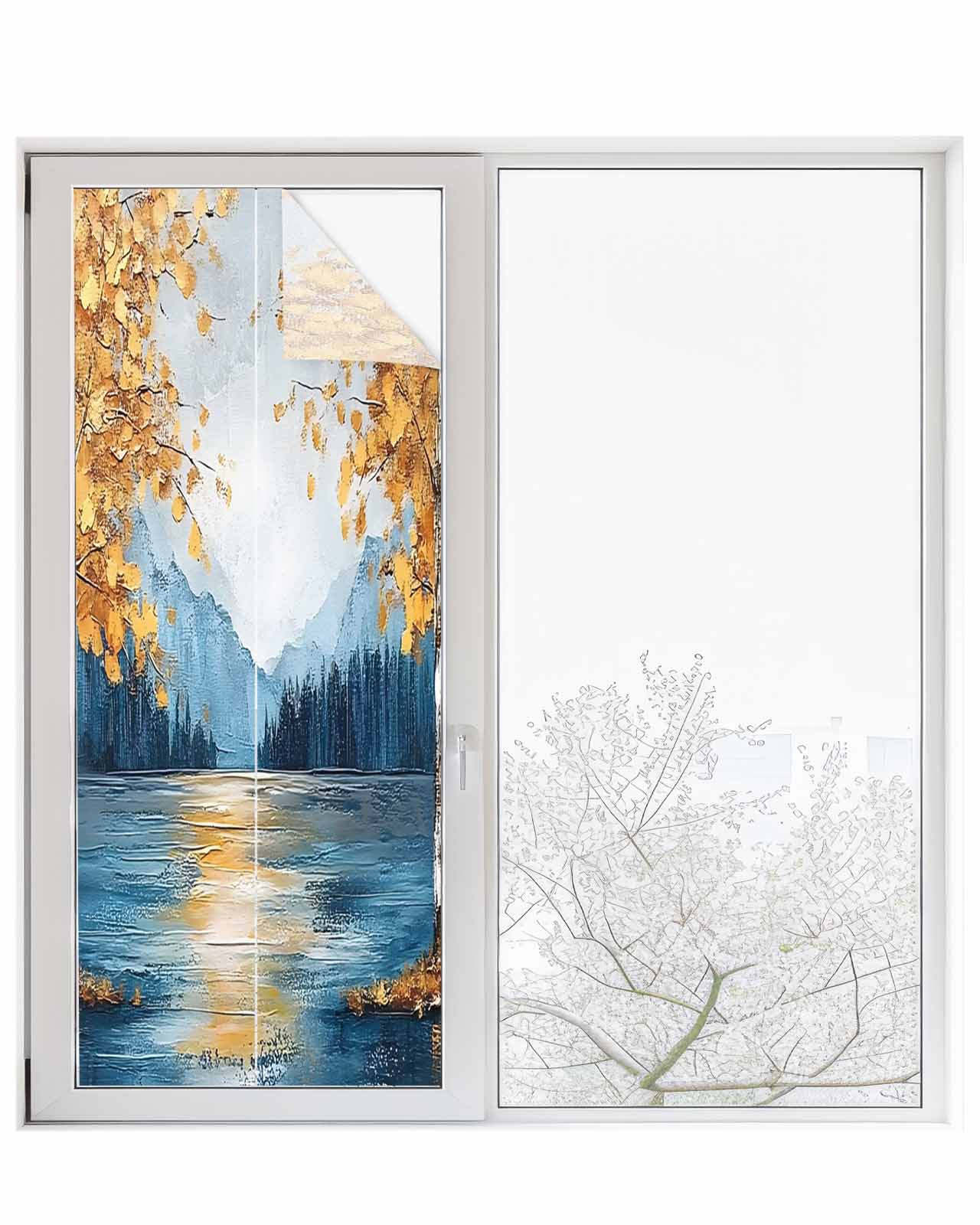Window Privacy Film Oil Painting Blue Yellow Stained Glass Window Film ...