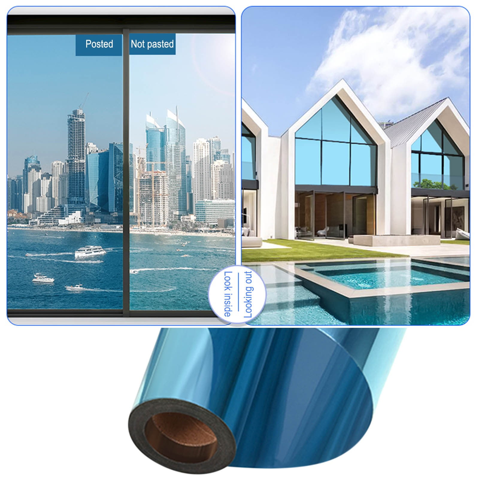 Window Privacy Film, One Way Daytime Privacy Static Cling, Sun Blocking Anti-UV Reflective ...