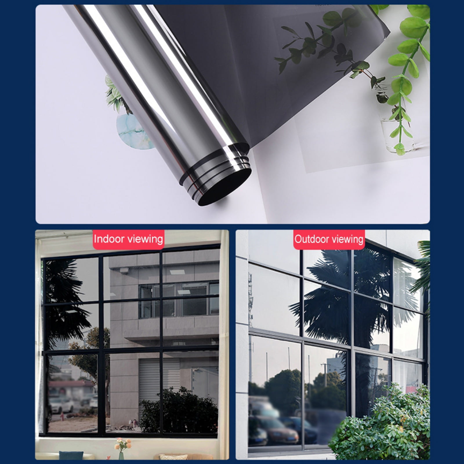 Window Privacy Film One Way Mirror Window Film, Reflective Sun Blocking Anti UV Heat Control ...