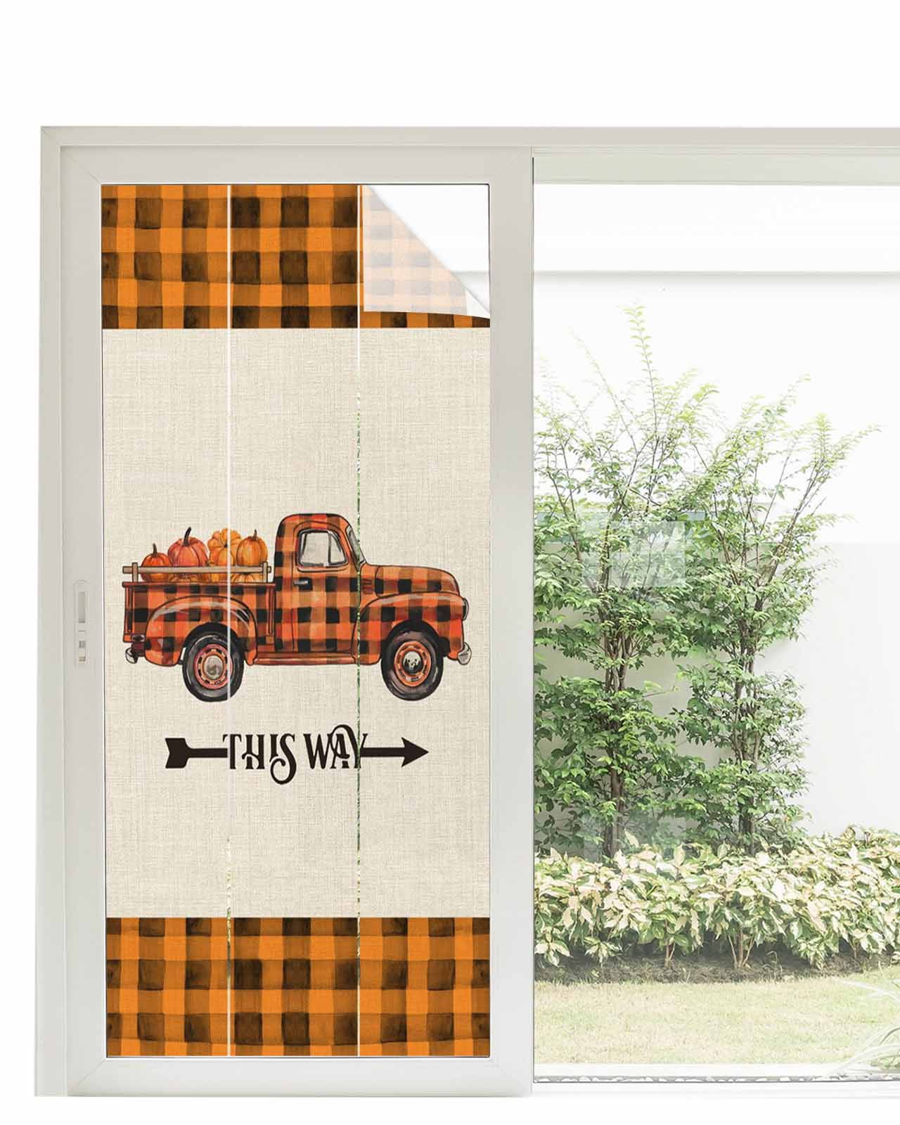 Window Privacy Film Orange Black Truck Fall Stained Glass Window Film ...