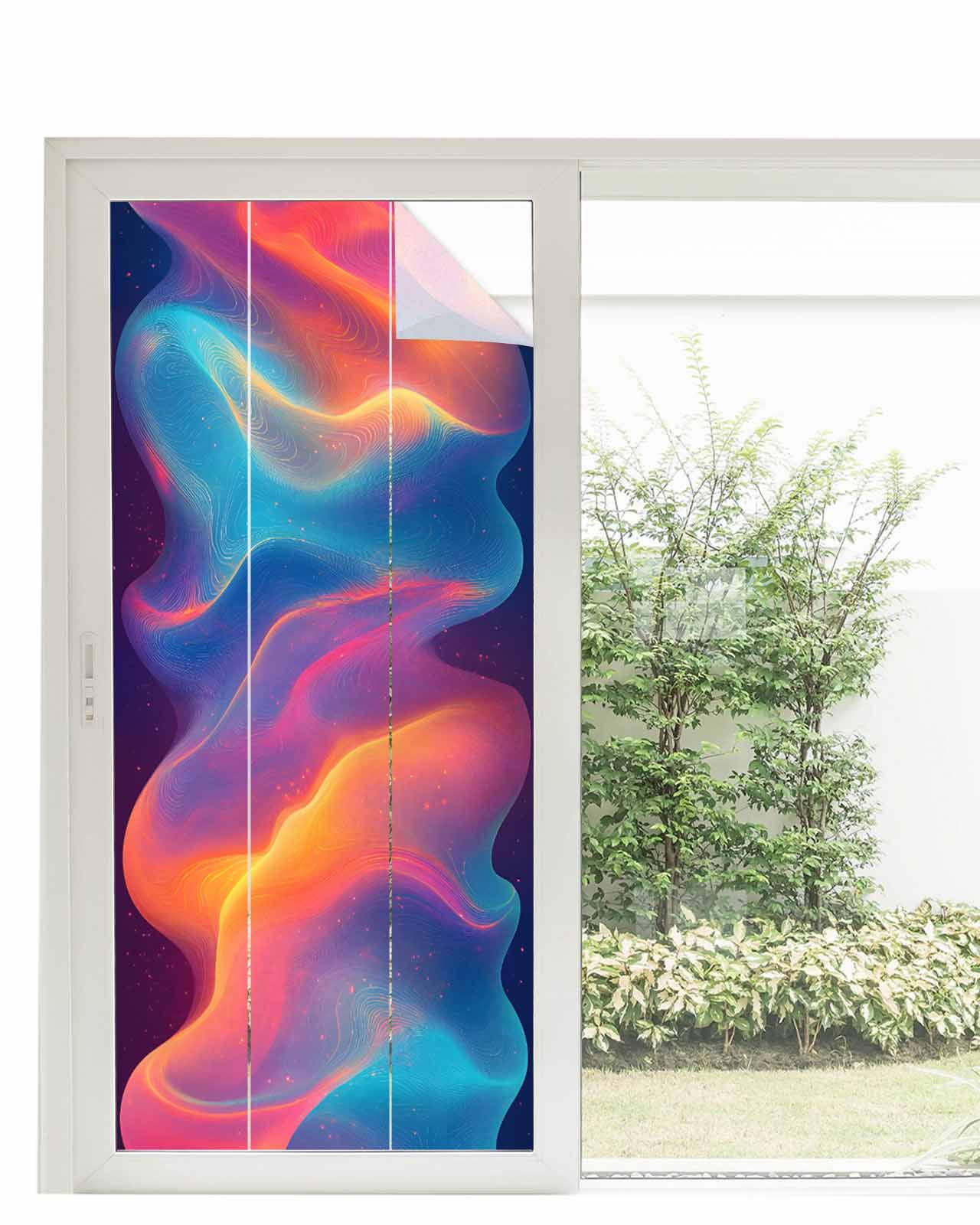 Window Privacy Film Orange Blue Pink Moire Stained Glass Window Film ...