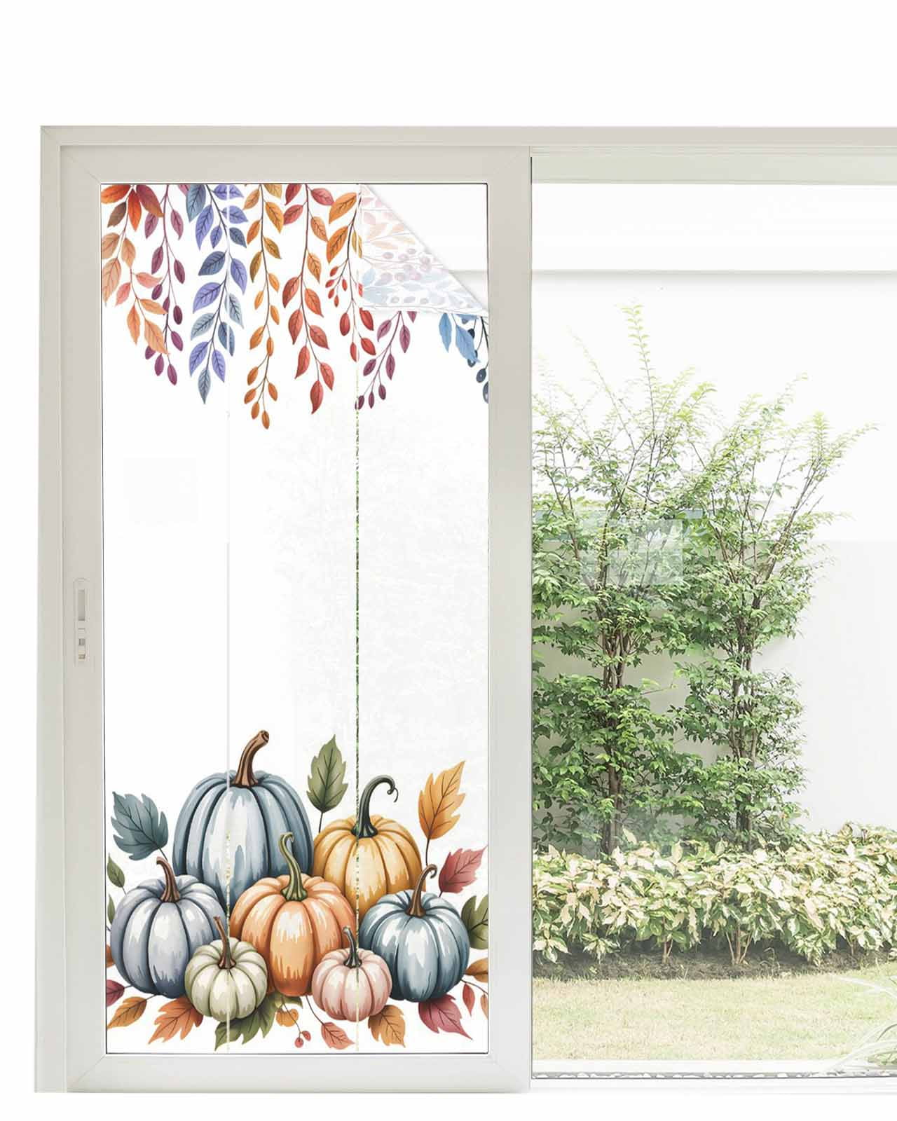 Window Privacy Film Orange Fall Pumpkins Stained Glass Window Film ...