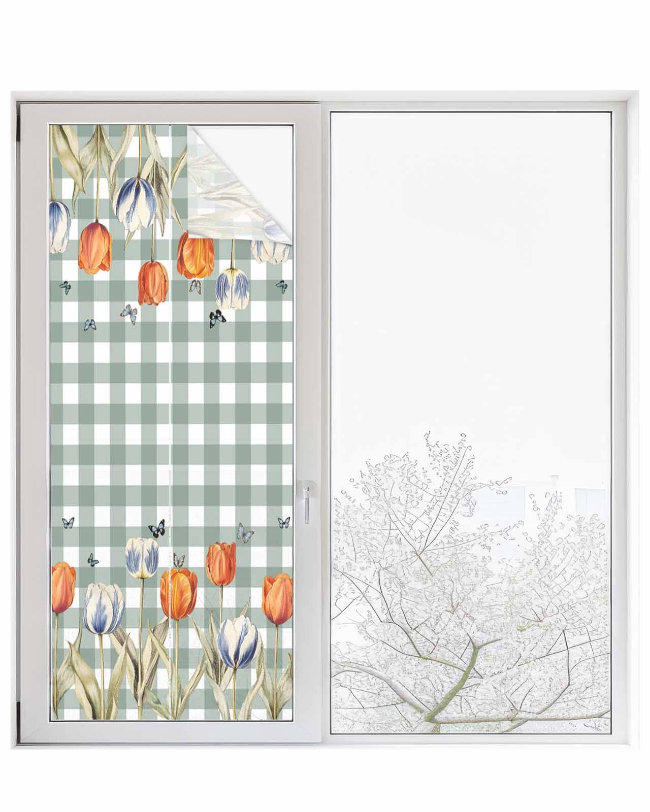 Window Privacy Film Orange Flower Stained Glass Window Film Decorative ...