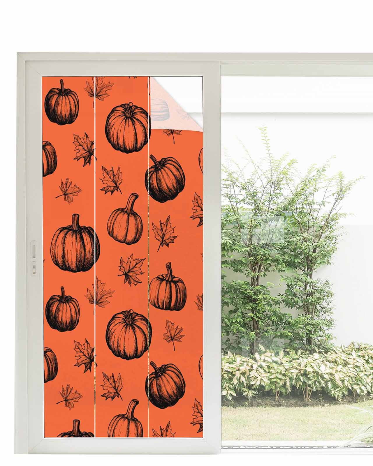Window Privacy Film Orange Gray Thanksgiving Stained Glass Window Film ...