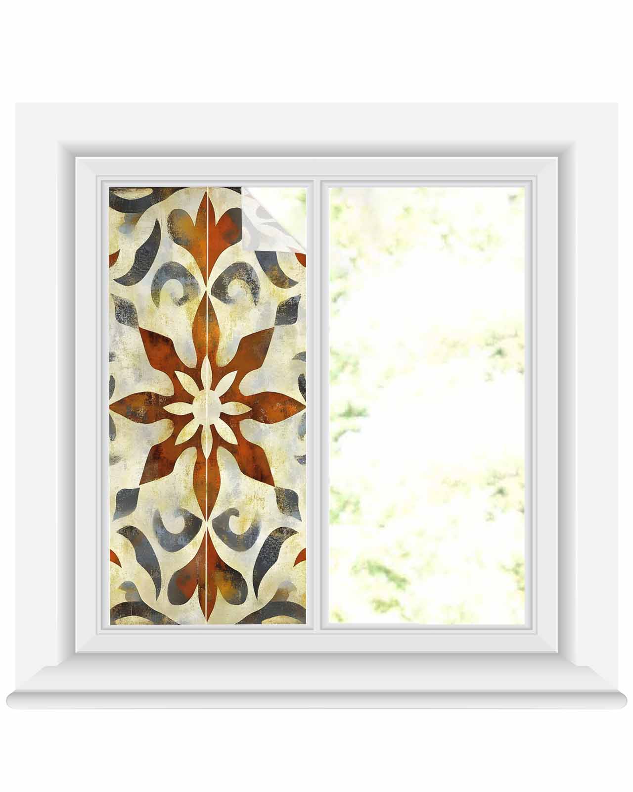 Window Privacy Film Orange Grey Boho Stained Glass Window Film ...