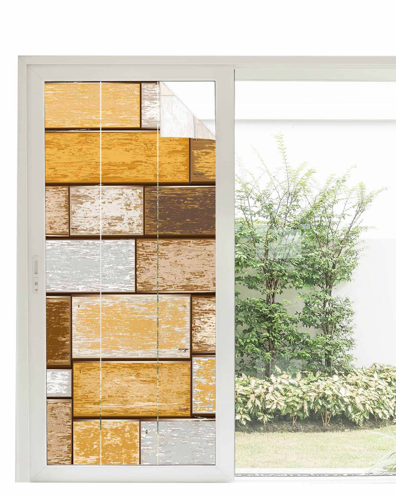 Window Privacy Film, Orange Grey Brown Stripes UV Sun Blocking Window ...