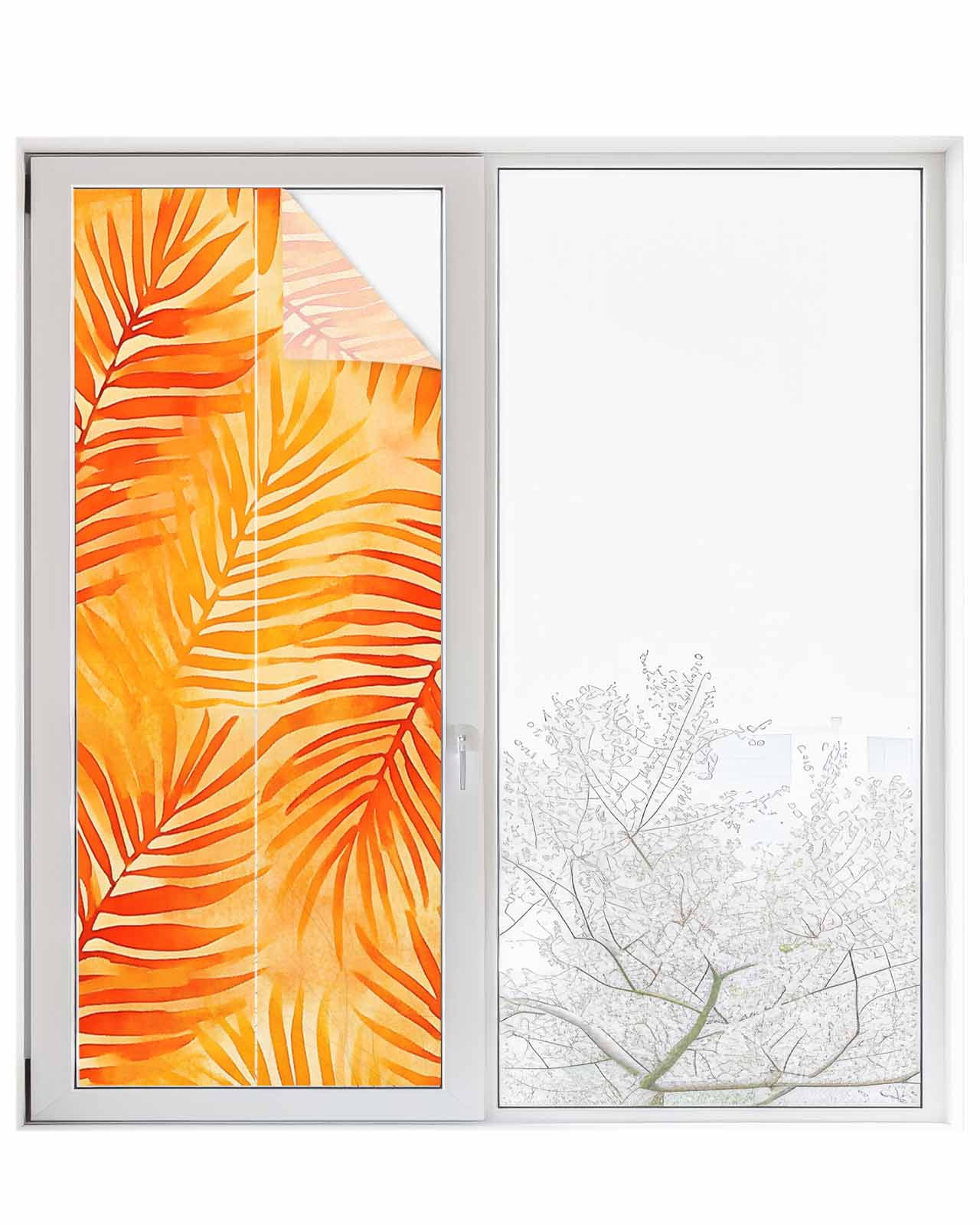 Window Privacy Film Orange Palm Leaf Stained Glass Window Film ...