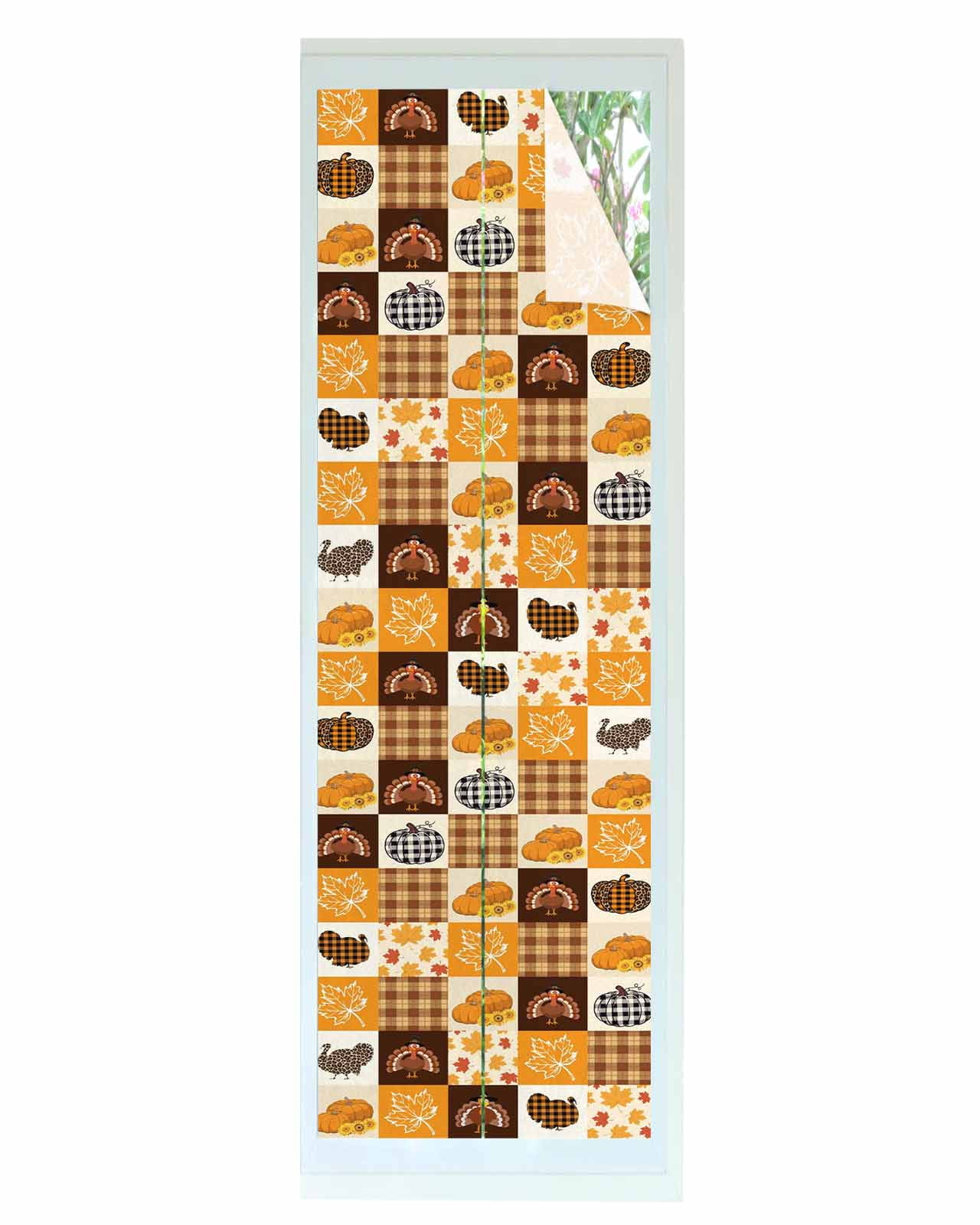 Window Privacy Film Orange Plaid Fall Stained Glass Window Film ...