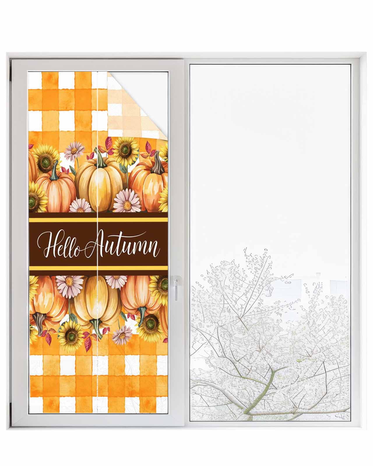 Window Privacy Film Orange Sunflower Pumpkins Stained Glass Window Film ...