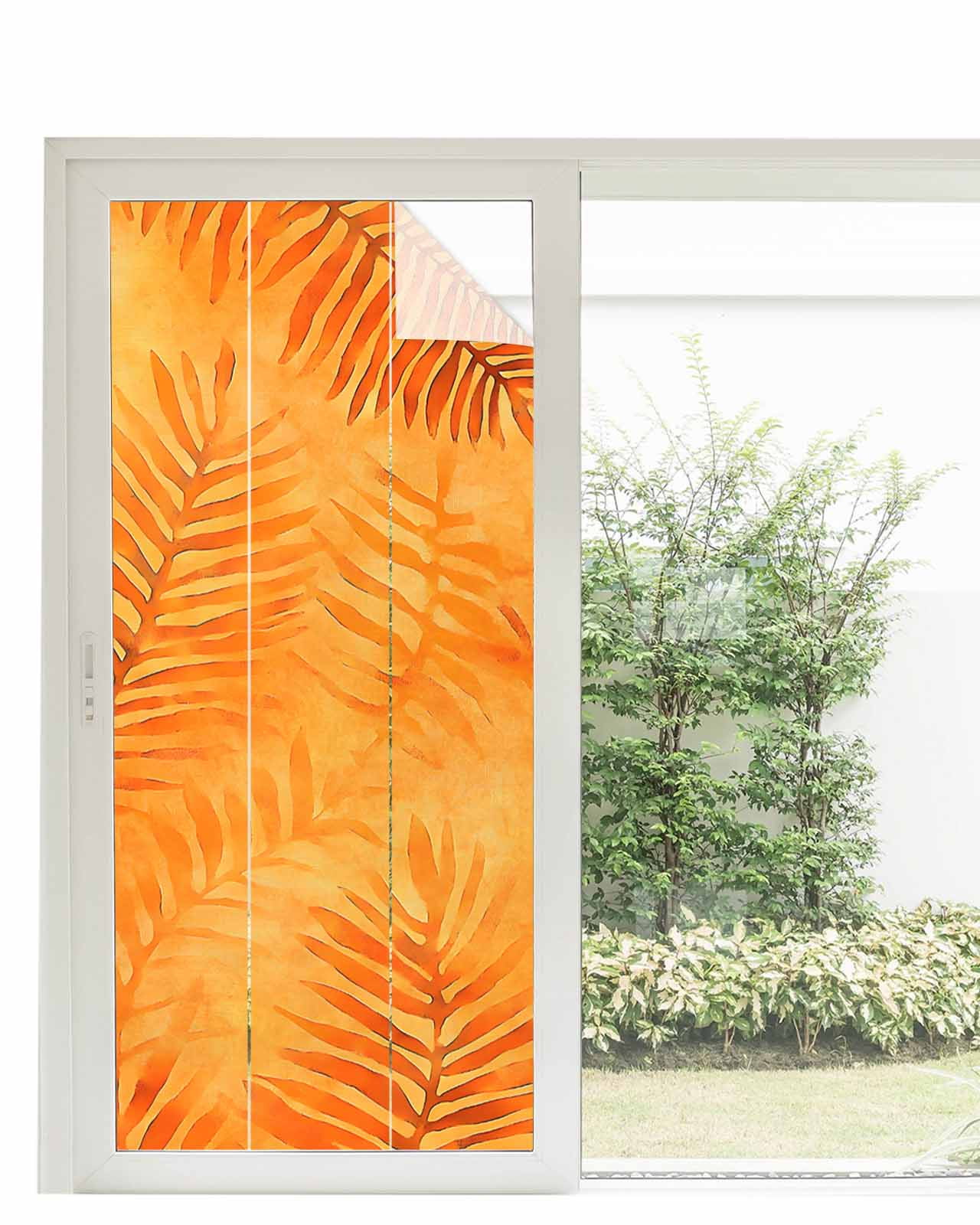 Window Privacy Film Orange Tropical Leaf Stained Glass Window Film ...