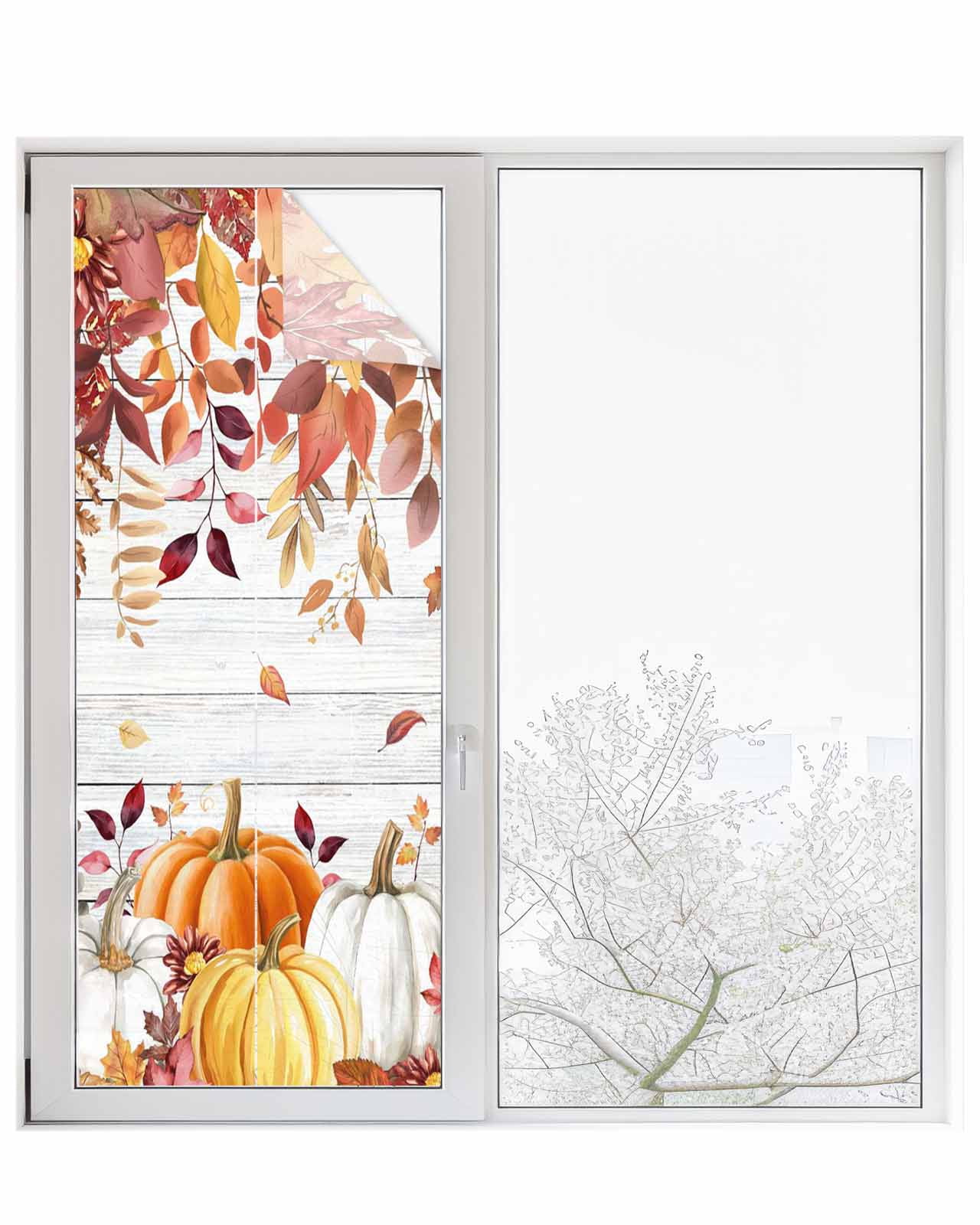 Window Privacy Film Orange White Pumpkins Fall Stained Glass Window ...