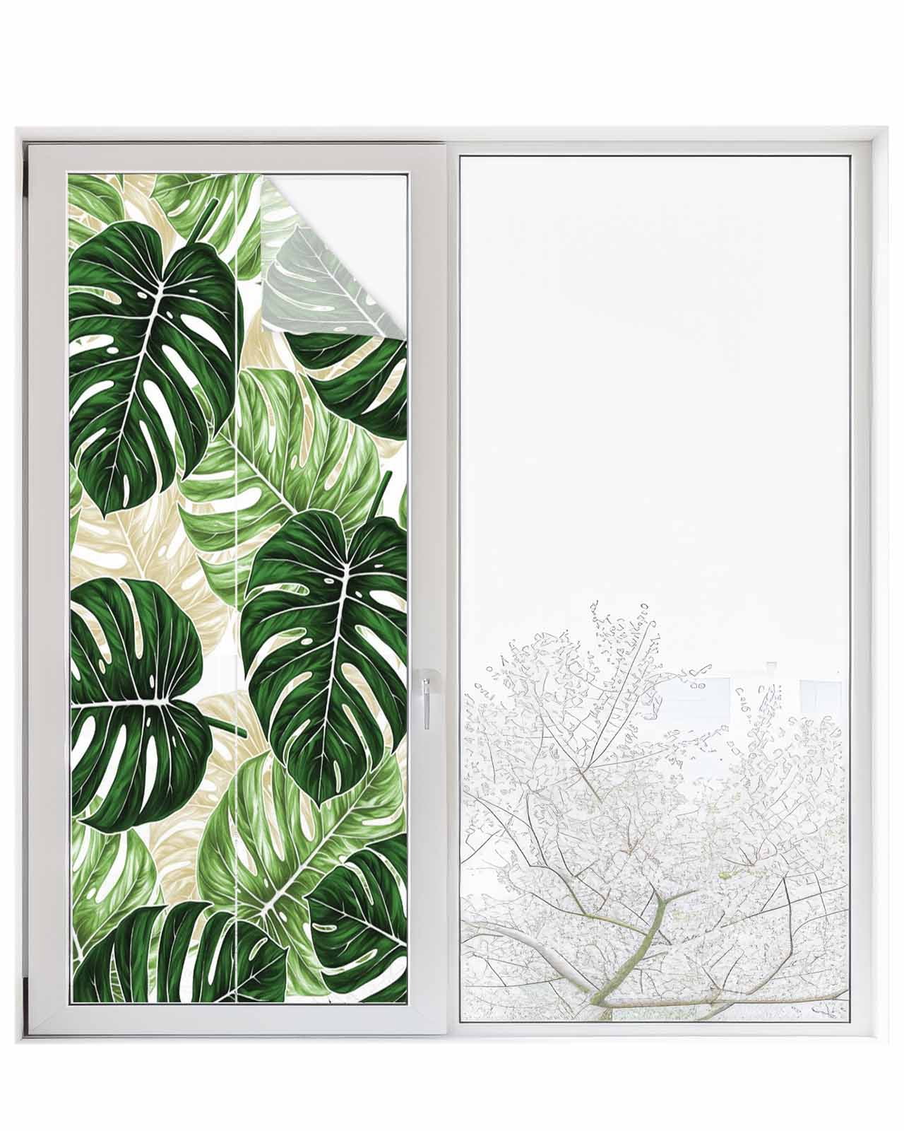 Window Privacy Film Palm Leaf Stained Glass Window Film Decorative Sun ...