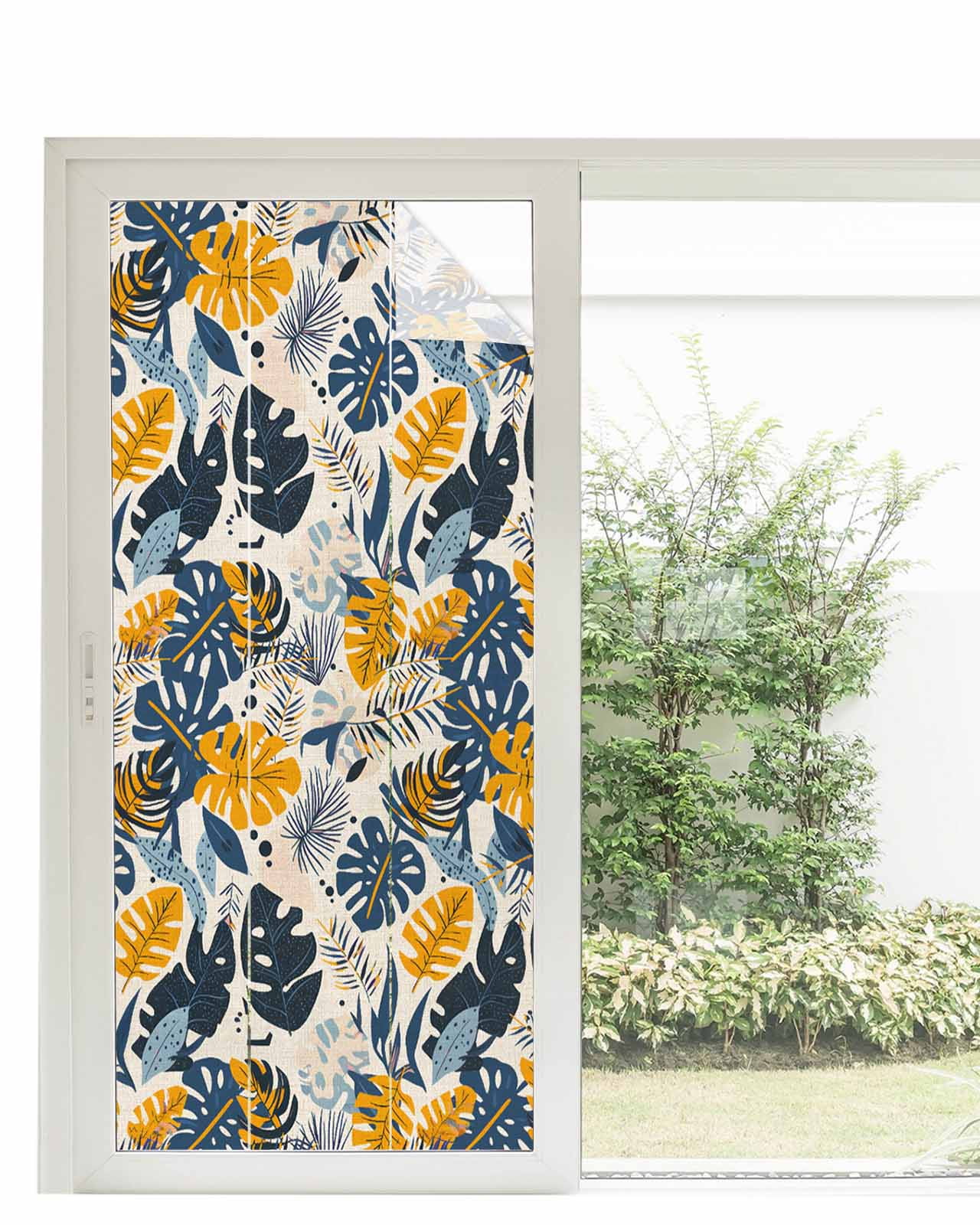 Window Privacy Film Palm Leaves Stained Glass Window Film Decorative ...