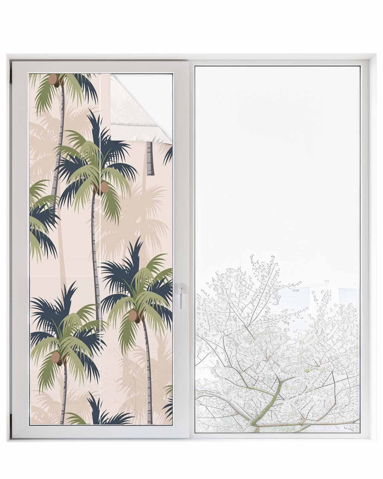 Window Privacy Film Palm Tree Stained Glass Window Film Decorative Sun ...