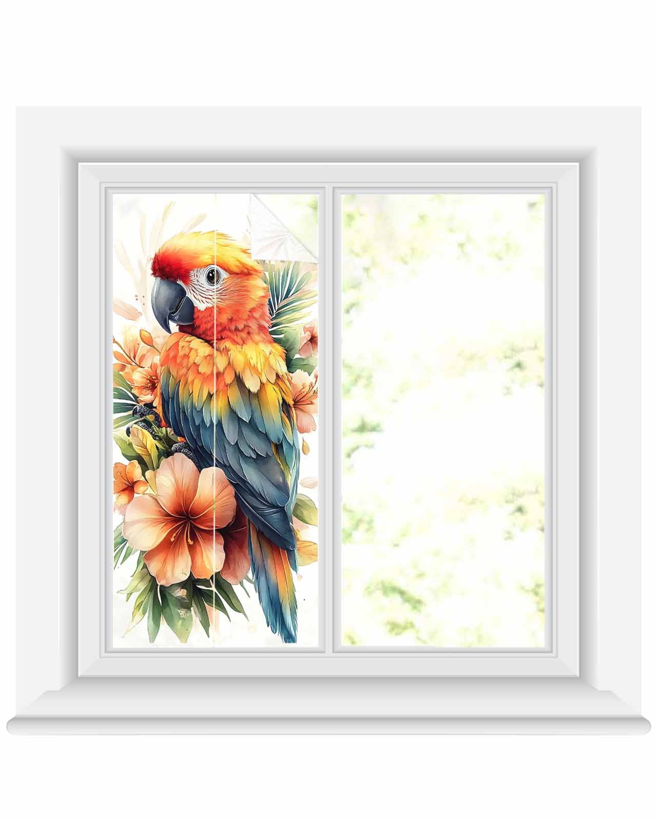 Window Privacy Film Parrot Stained Glass Window Film Decorative Sun ...