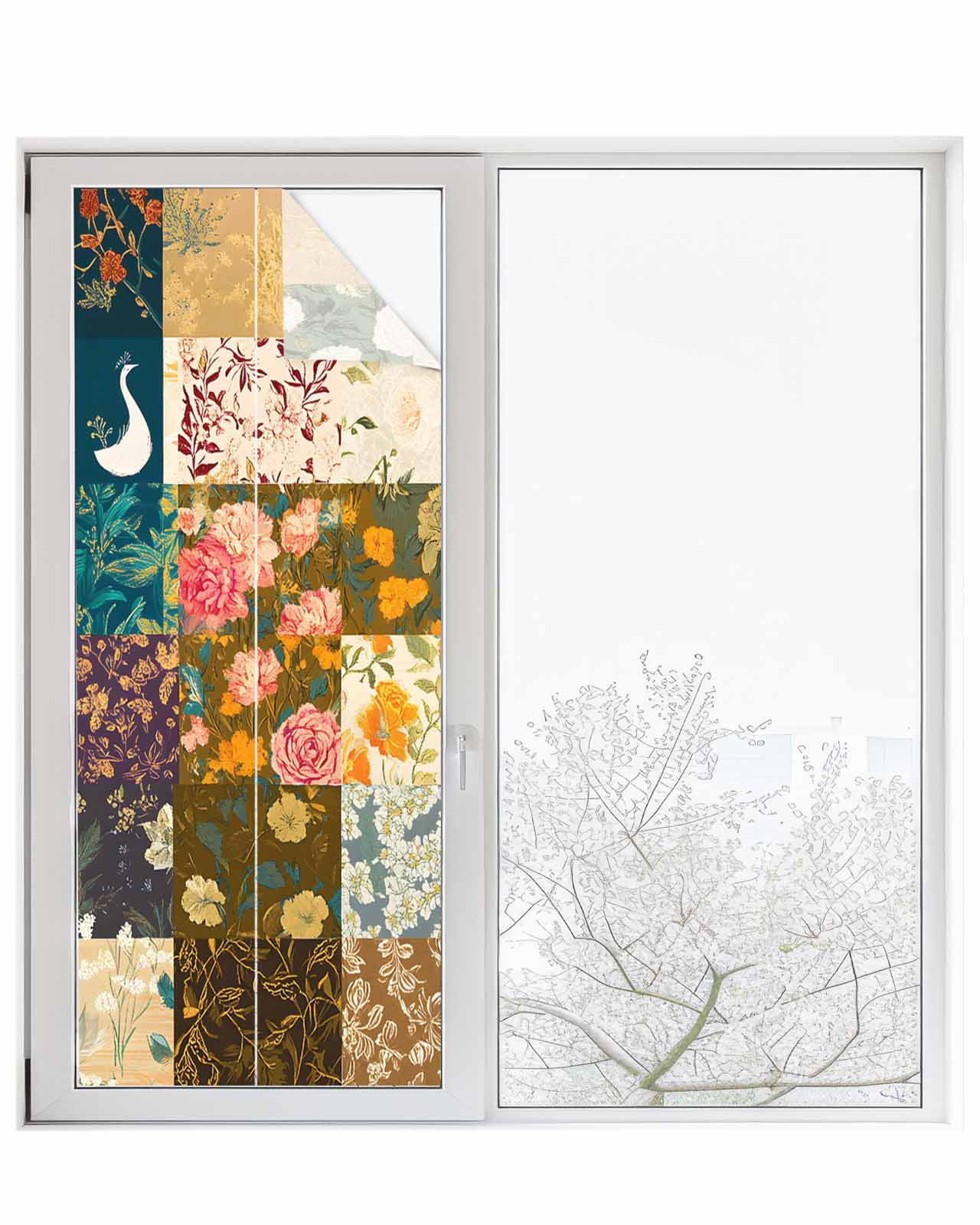 Window Privacy Film Pastoral Botanical Stained Glass Window Film ...