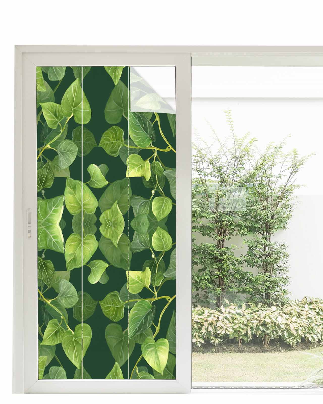 Window Privacy Film Pastoral Leaves Stained Glass Window Film Decorative Sun Block Window Cover ...