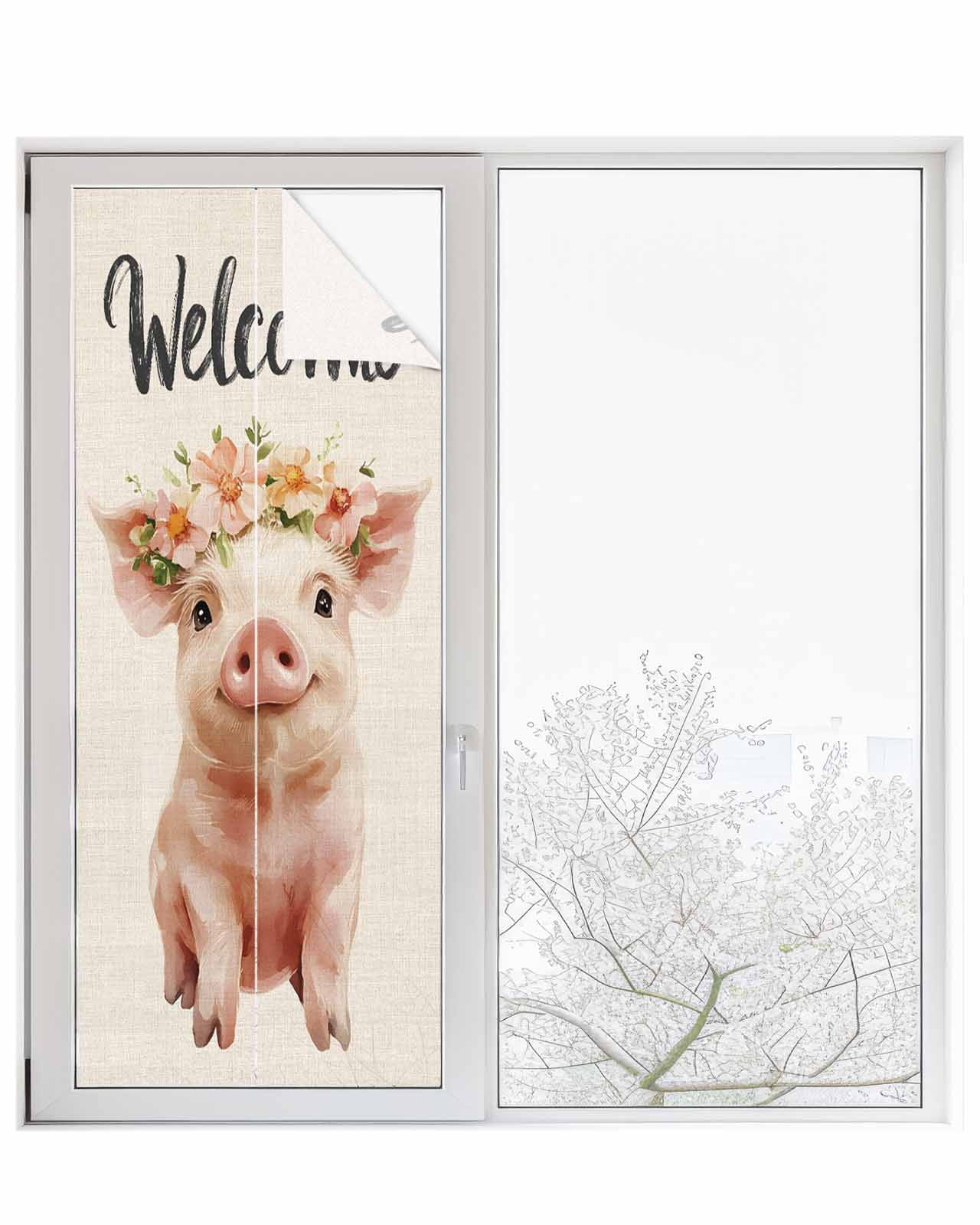 Window Privacy Film Pig Flower Garland Stained Glass Window Film ...