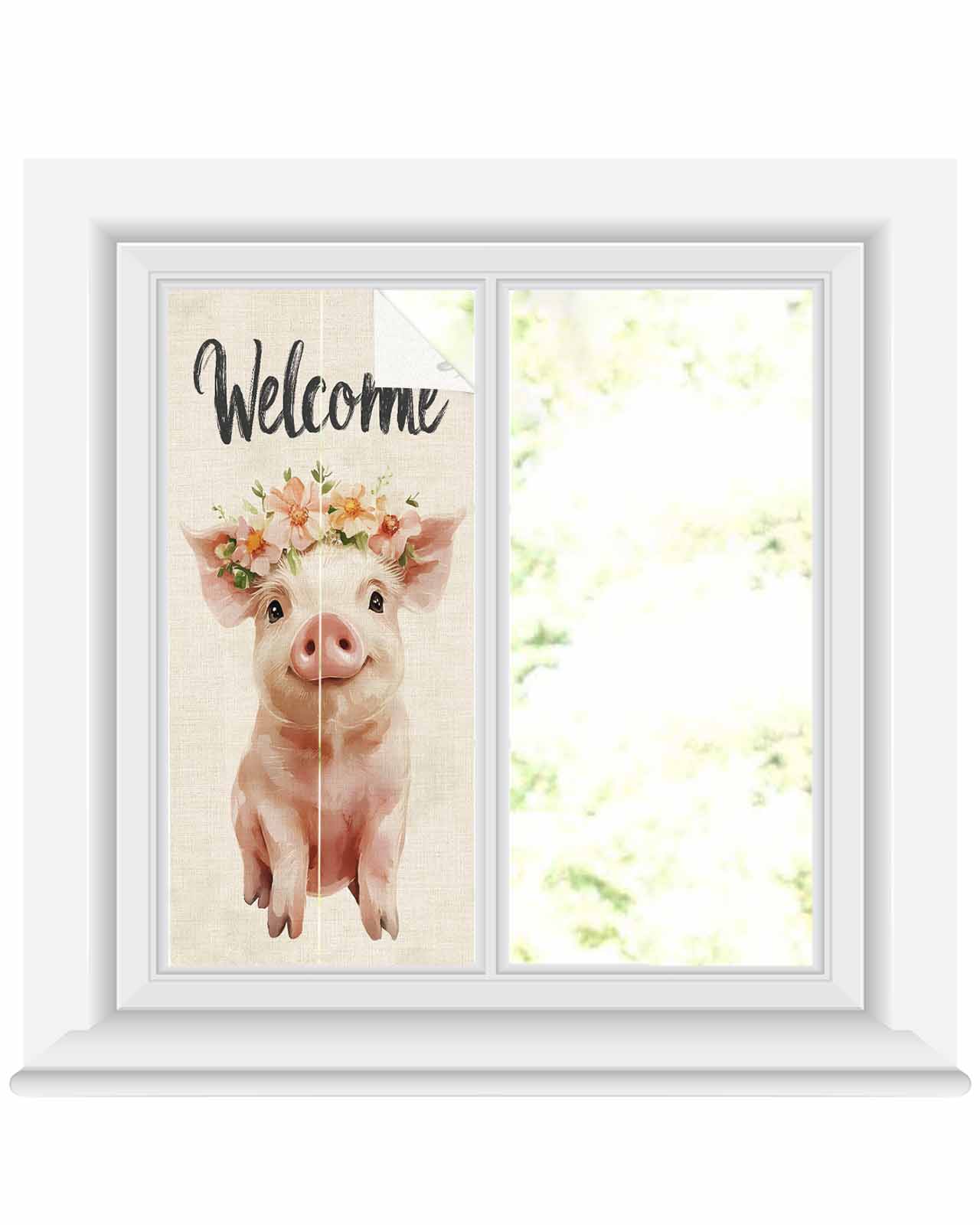 Window Privacy Film Pig Flower Garland Stained Glass Window Film ...