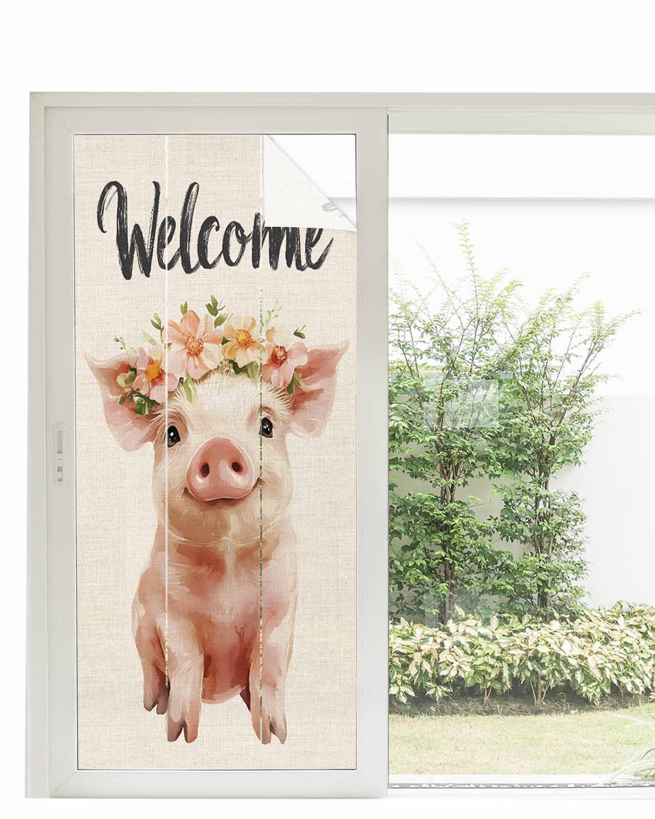 Window Privacy Film Pig Flower Garland Stained Glass Window Film ...