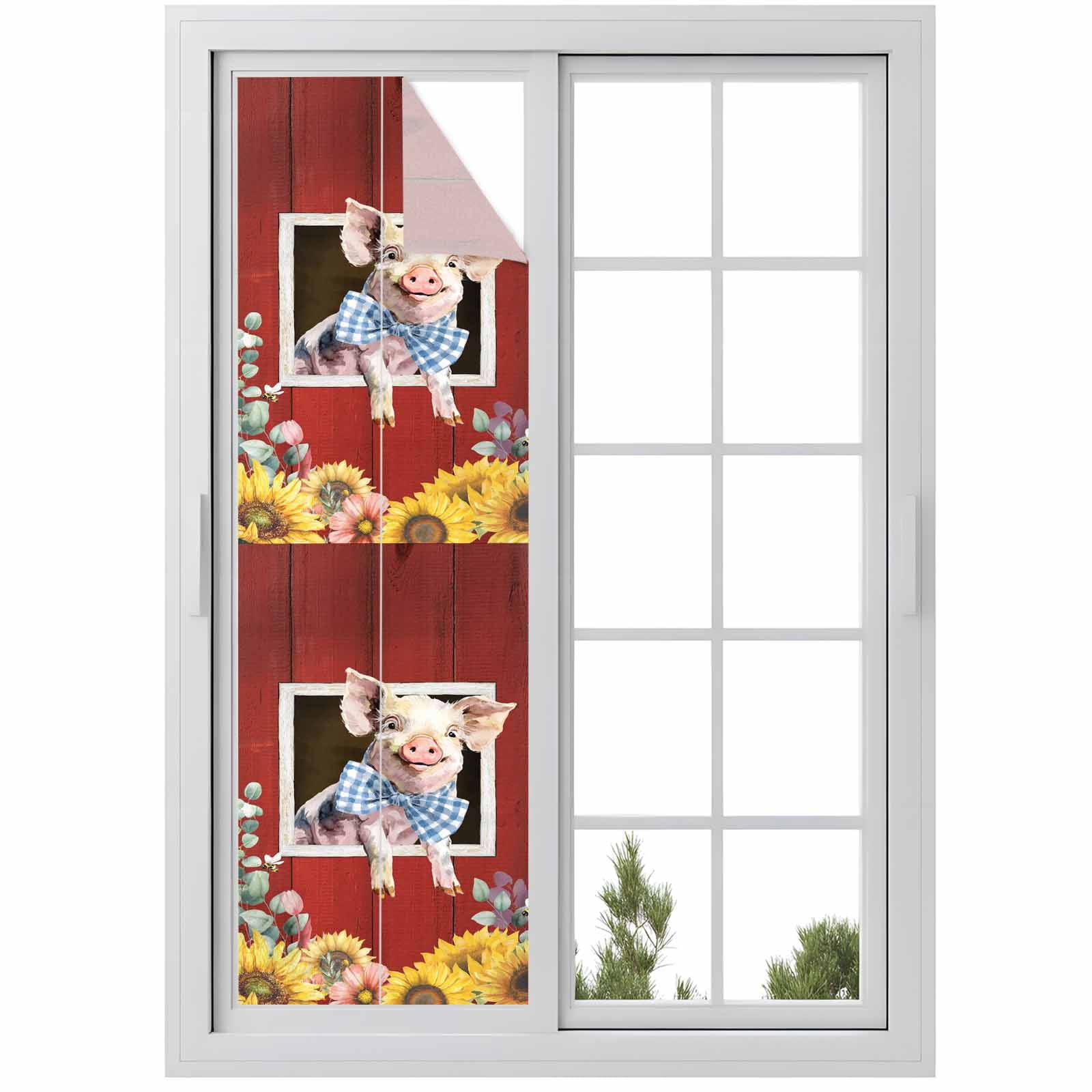 Window Privacy Film Pig Sunflowers Stained Glass Window Film Decorative ...