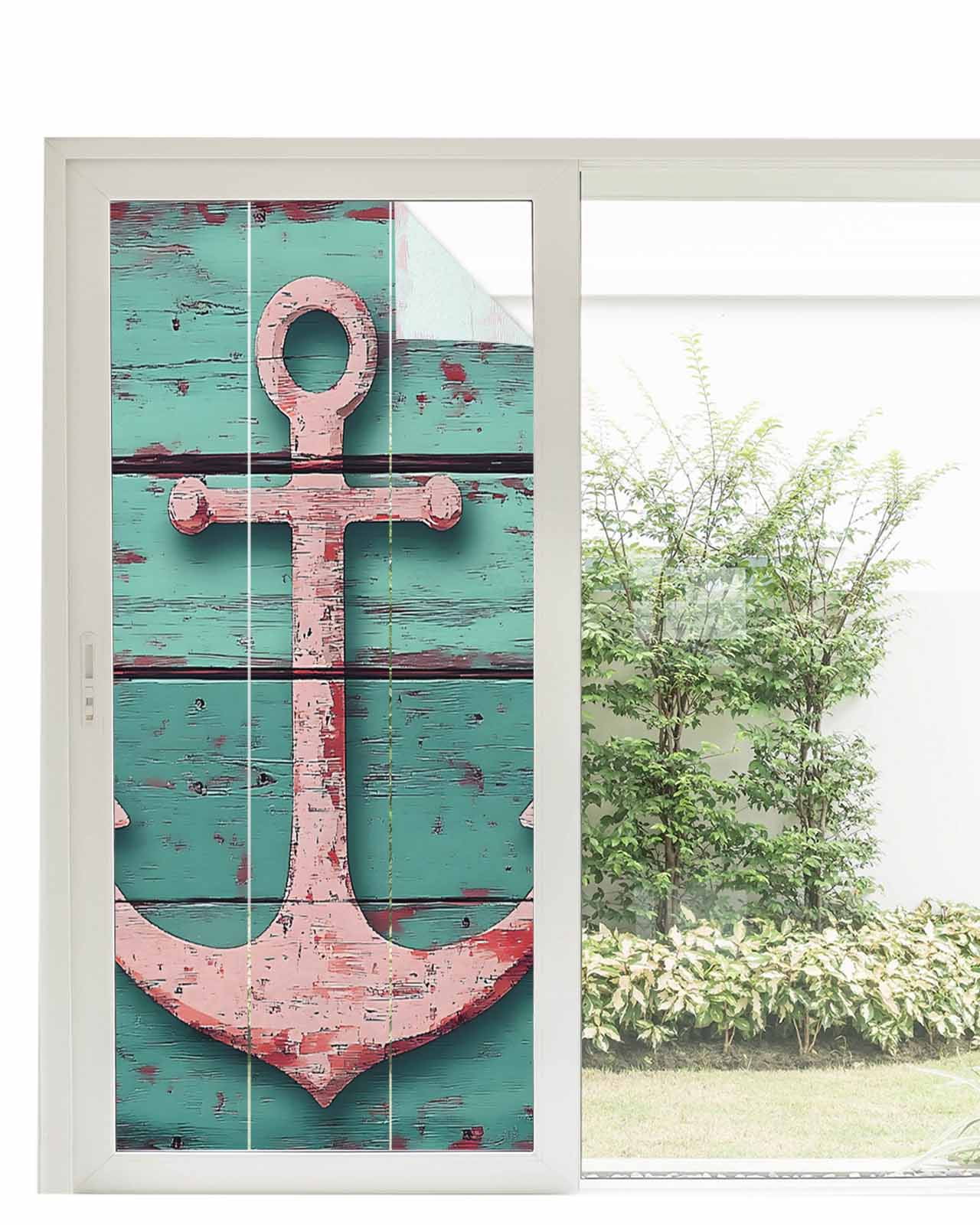 Window Privacy Film Pink Anchor Stained Glass Window Film Decorative ...