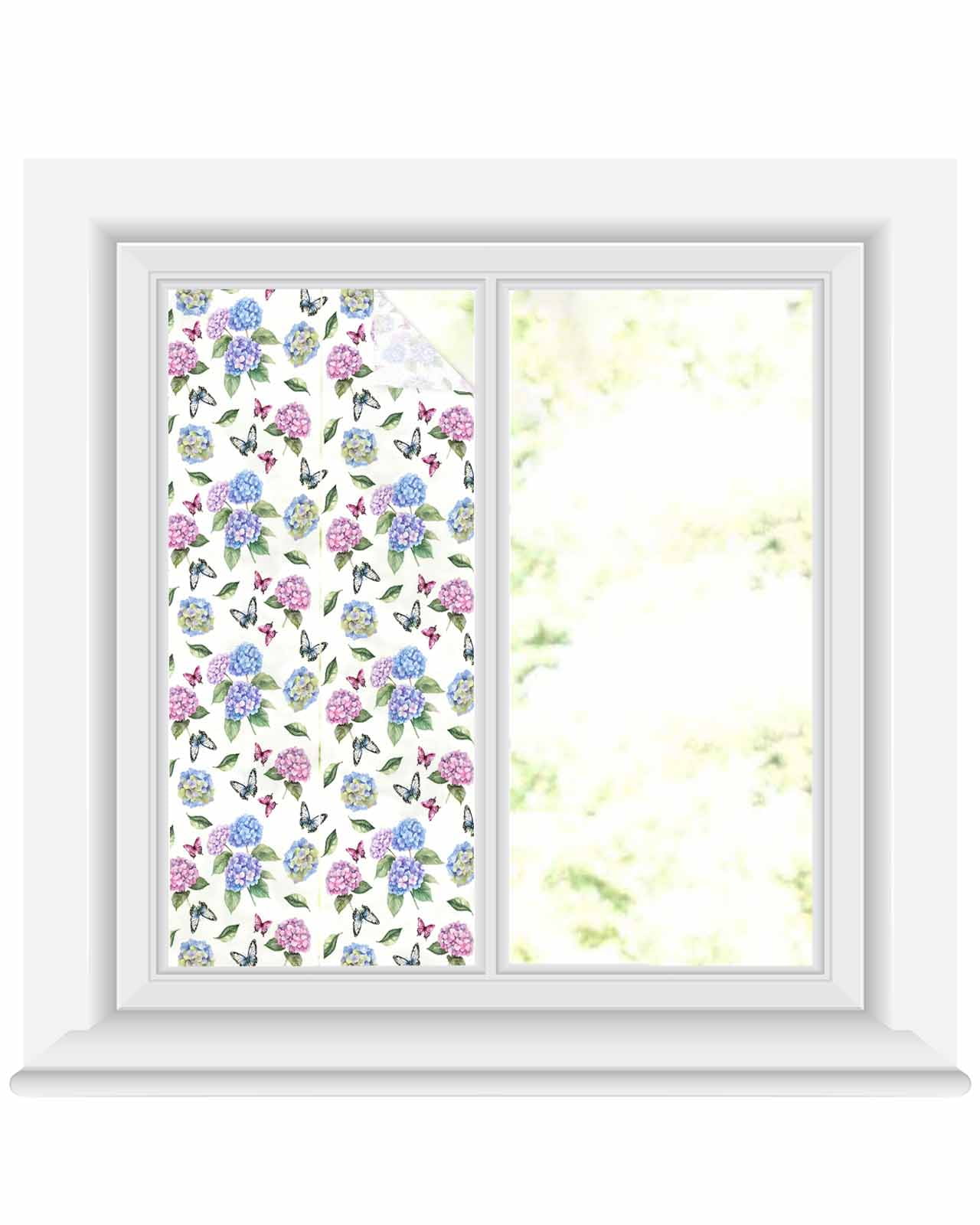 Window Privacy Film Pink Blue Hydrangea Stained Glass Window Film ...