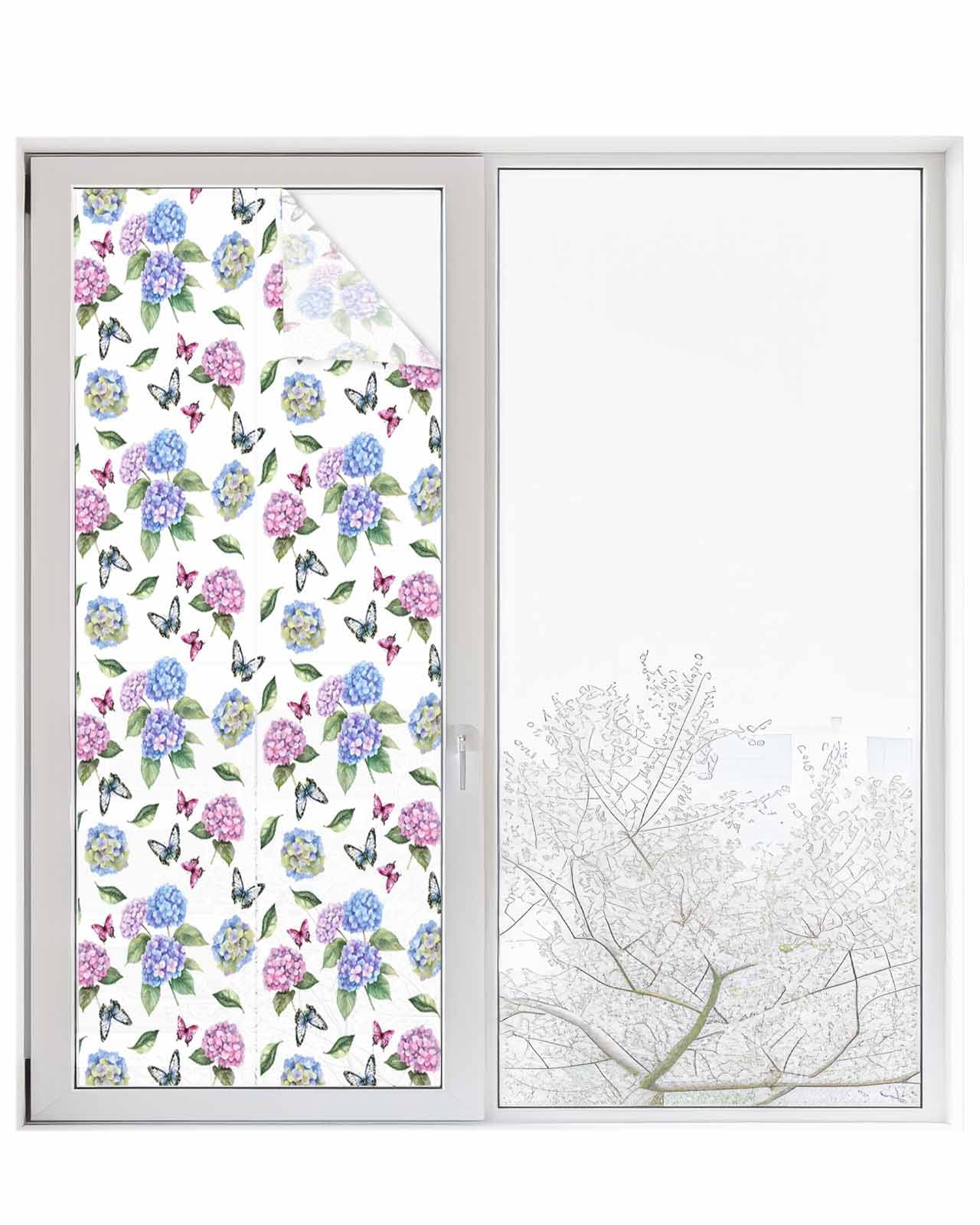 Window Privacy Film Pink Blue Hydrangea Stained Glass Window Film ...