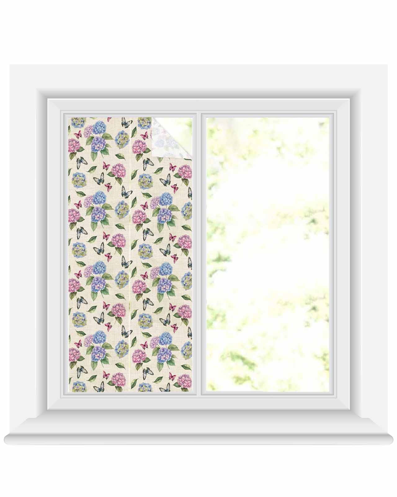 Window Privacy Film Pink Blue Hydrangea Stained Glass Window Film ...