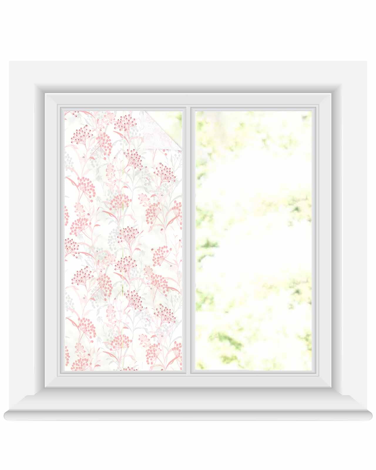 Window Privacy Film, Pink Botanical Floral UV Sun Blocking Window Tint ...