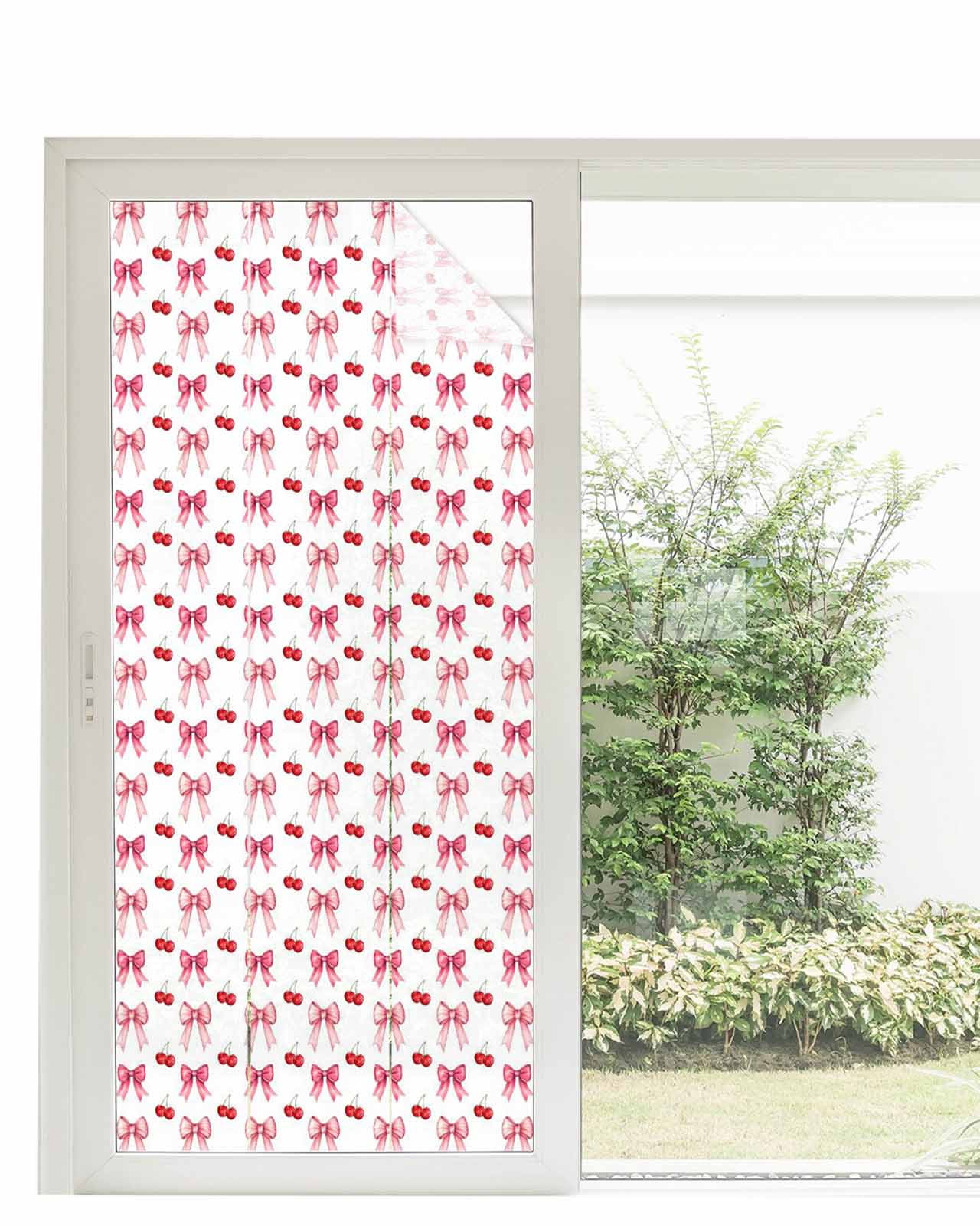 Window Privacy Film Pink Bow Cherry Stained Glass Window Film ...