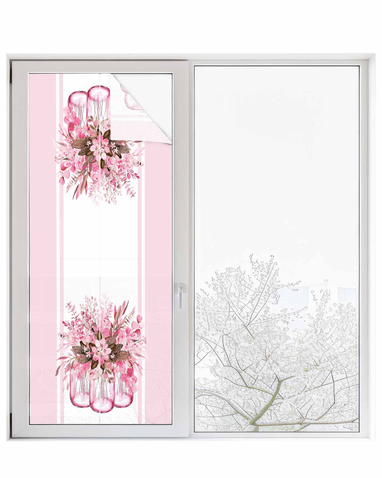 Window Privacy Film, Pink Eucalyptus Leaves UV Sun Blocking Window Tint ...